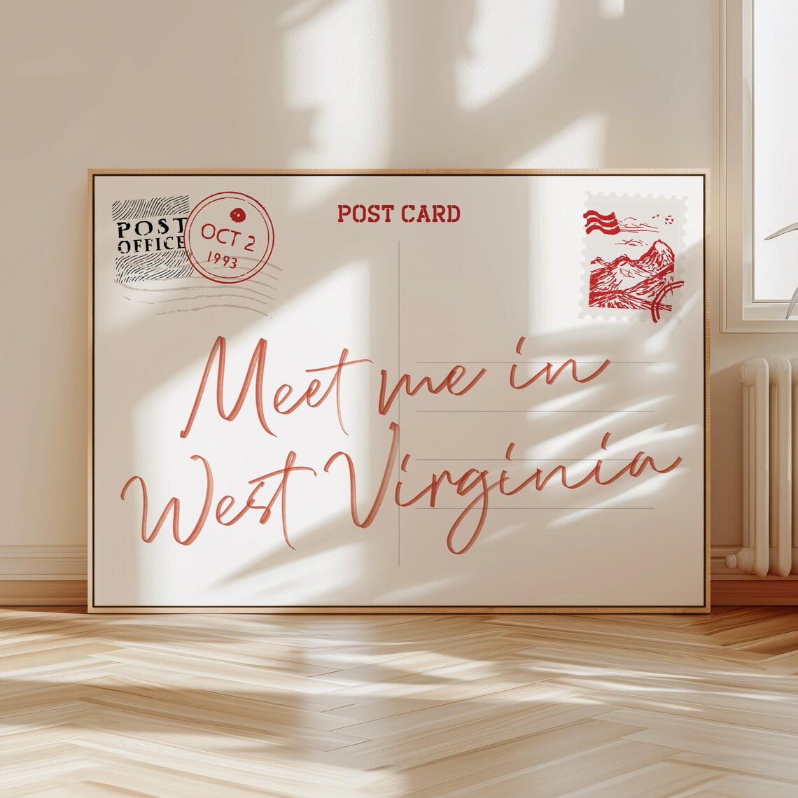 West Virginia Postcard Print, State Love Wall Art, Minimalist Navy ...