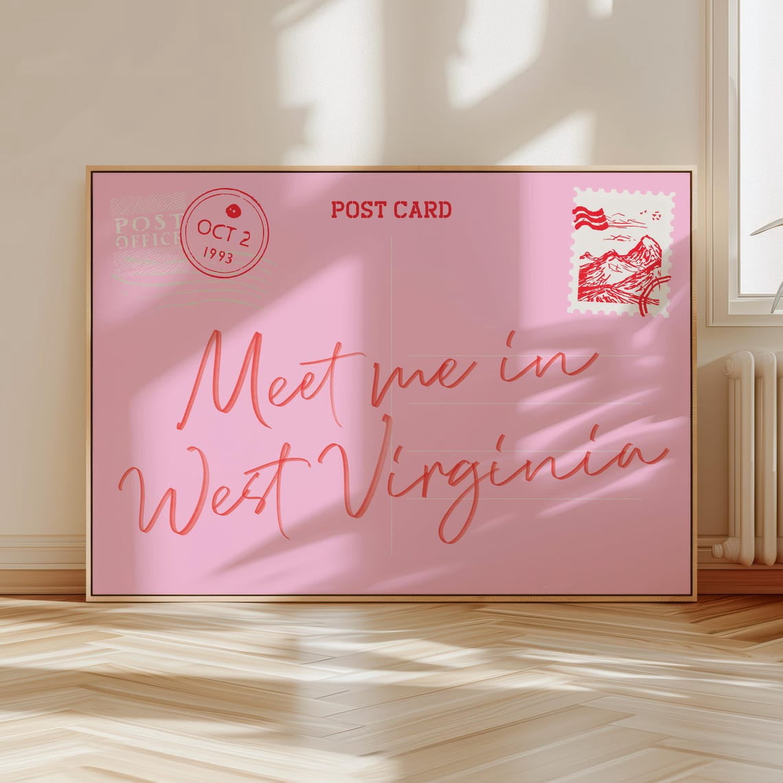 West Virginia Postcard Print, State Love Wall Art, Minimalist Pink ...