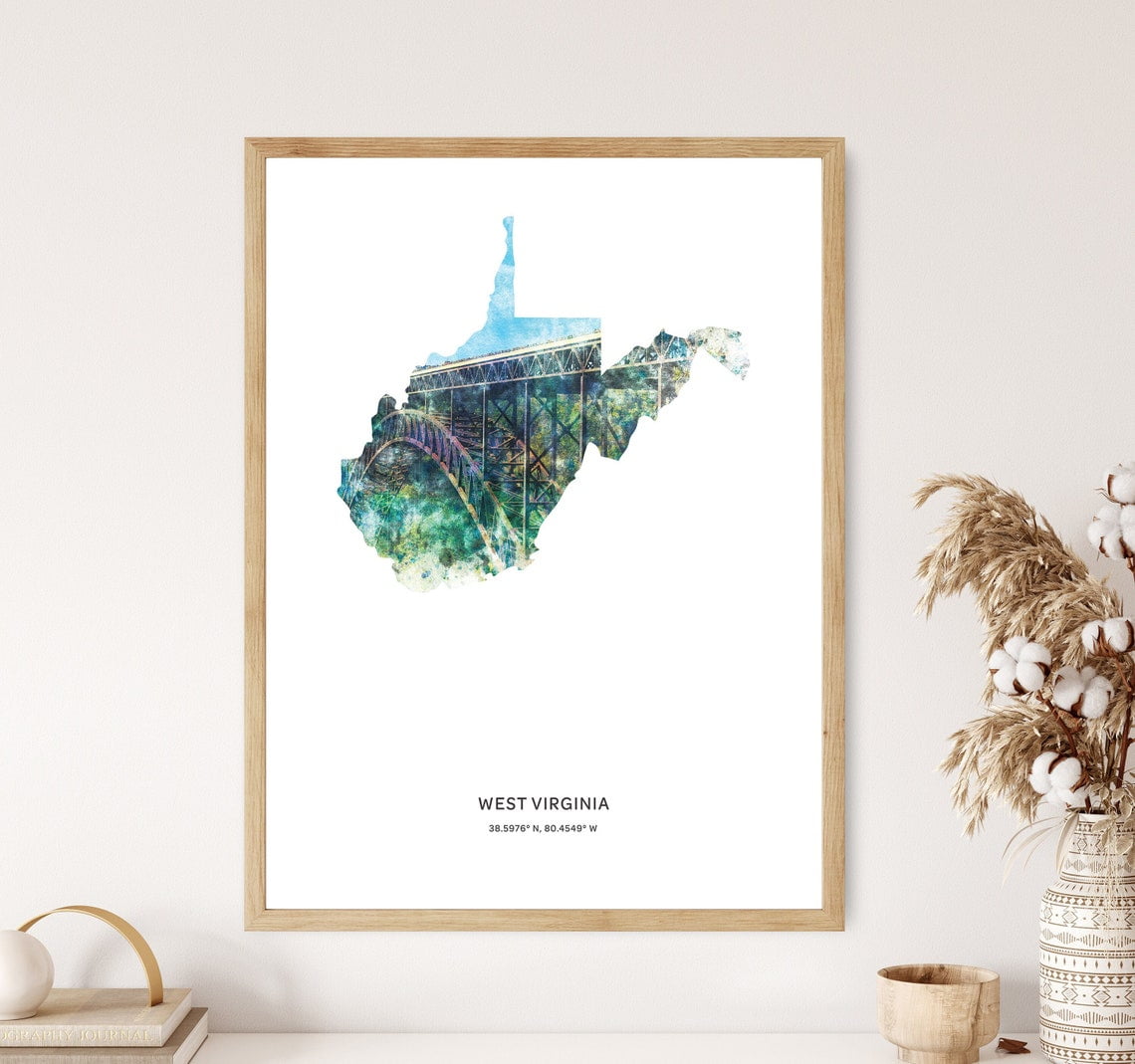 West Virginia Print, West Virginia Poster, West Virginia Map Art, Map ...