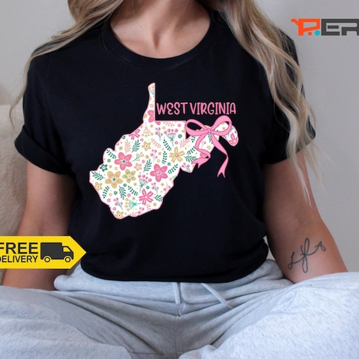 West Virginia S1Hirt for WoM1en, Floral WV Map T-S1Hirt, Aesthetic West ...