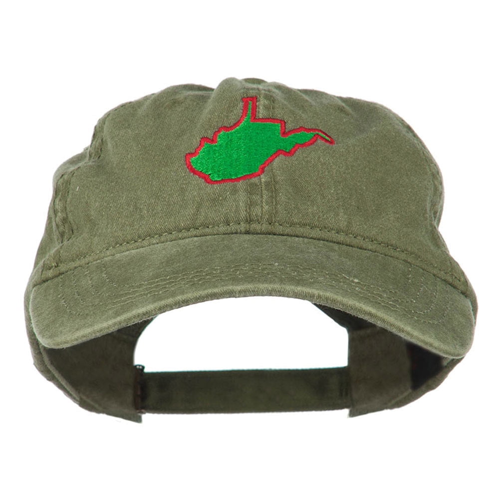 West Virginia State Map Embroidered Washed Cotton Cap - Olive Green ...