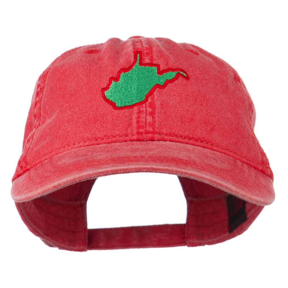 West Virginia State Map Embroidered Washed Cotton Cap - Red OSFM ...