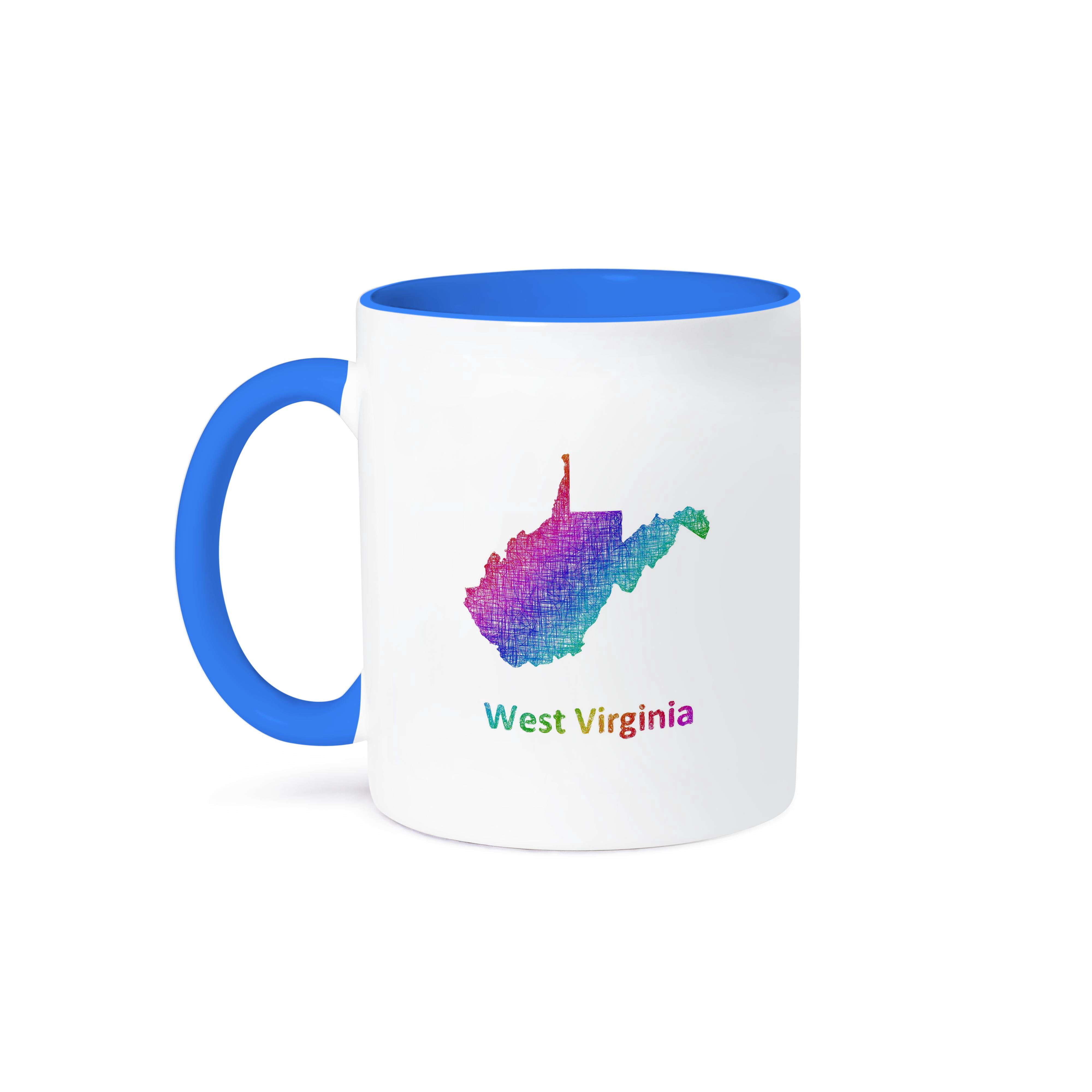3dRose, West Virginia State Map - rainbow sketch design, 15oz Two-Tone ...