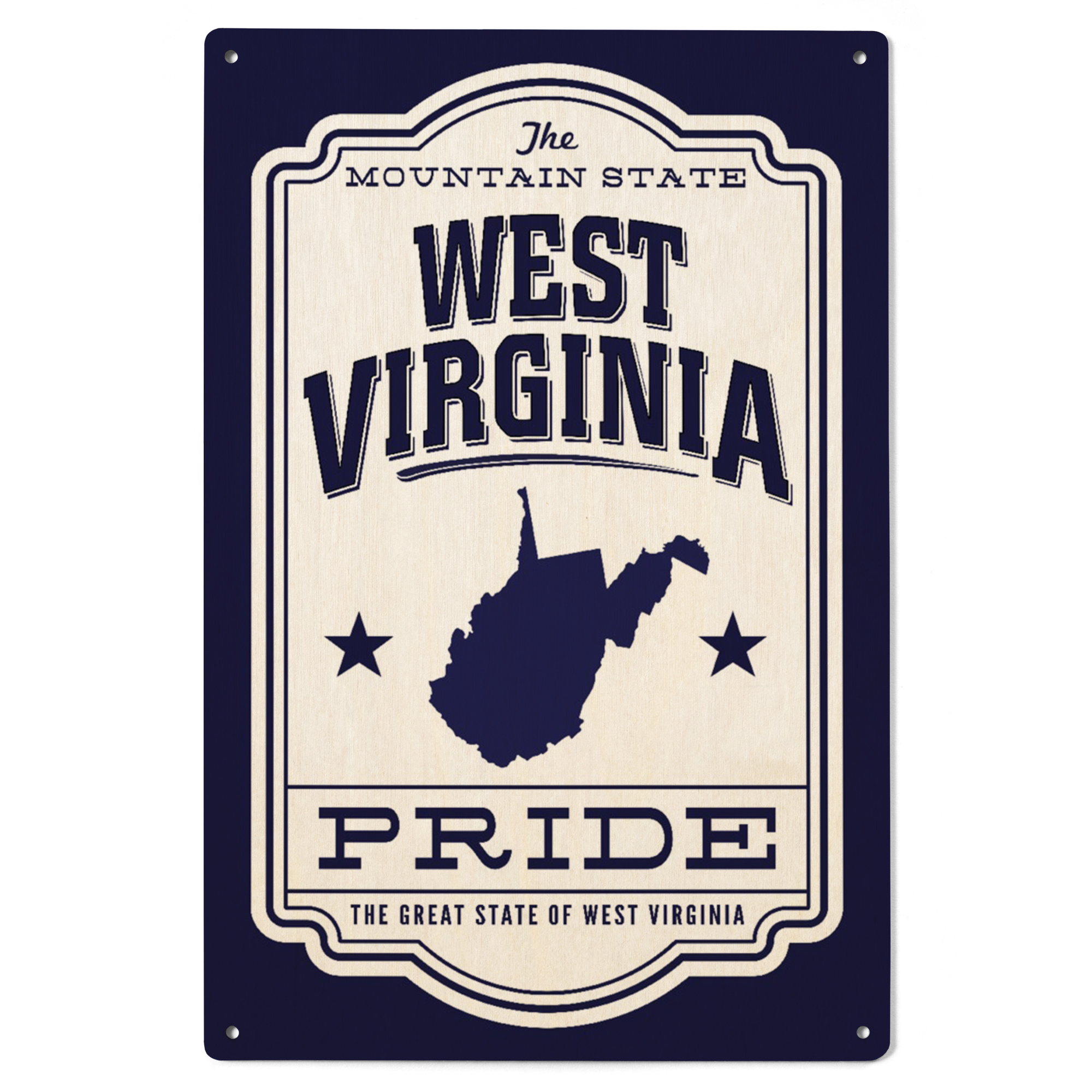 West Virginia, State Pride, Blue and White, Contour Birch Wood Wall ...