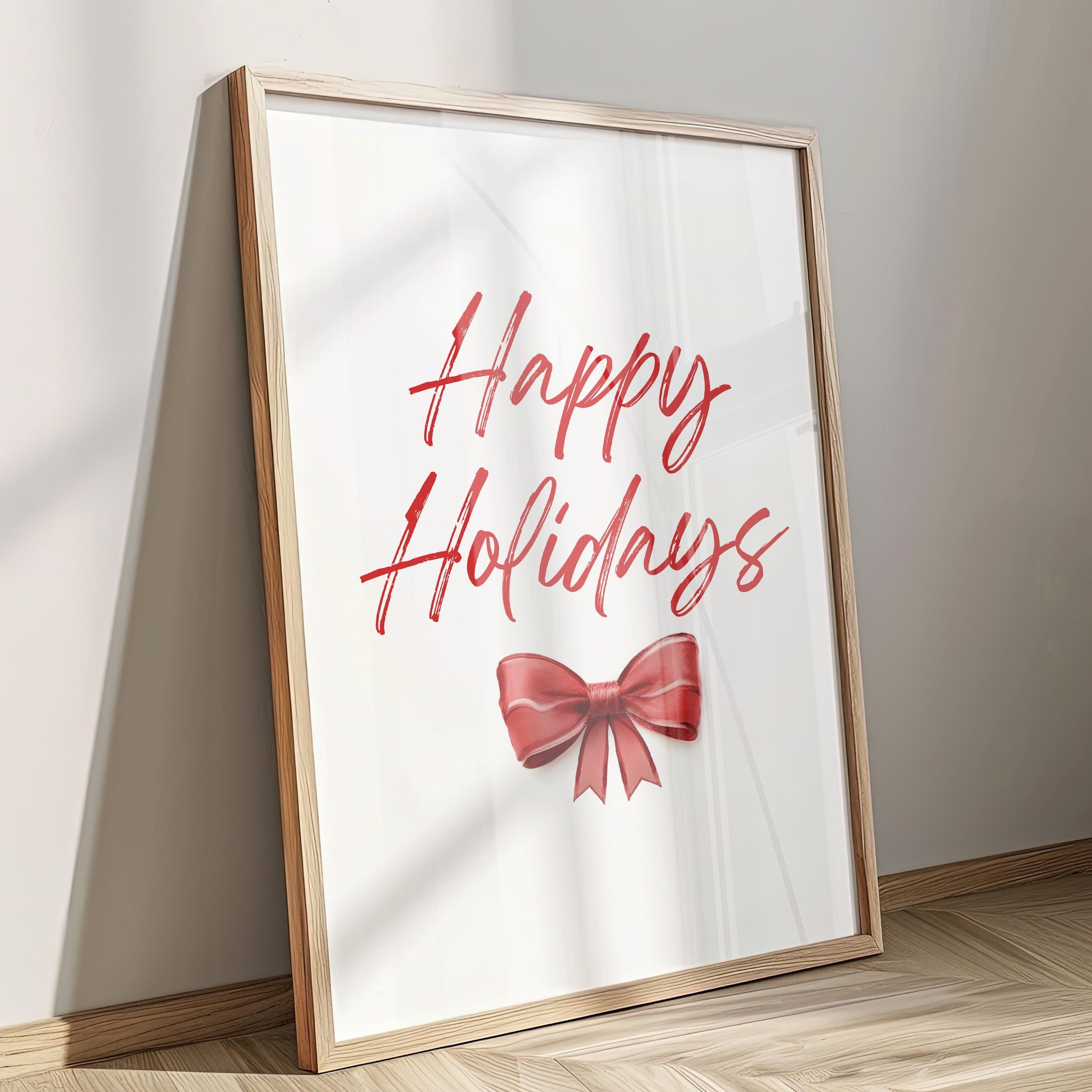 WestConfe Aesthetic Christmas Bow Print Happy Holidays Red Bow Winter ...