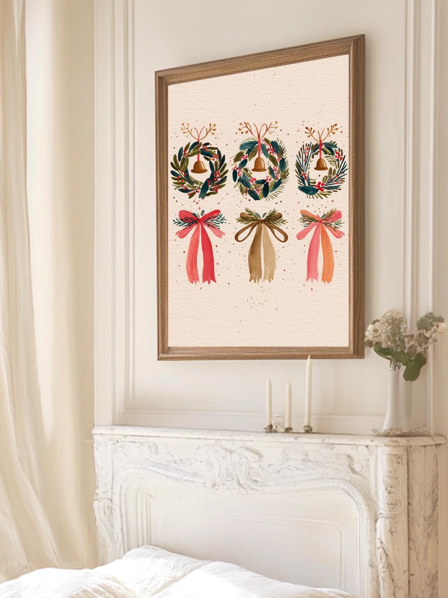 WestConfe Christmas Wreath and Bow Poster | Festive Holiday Wall Art ...