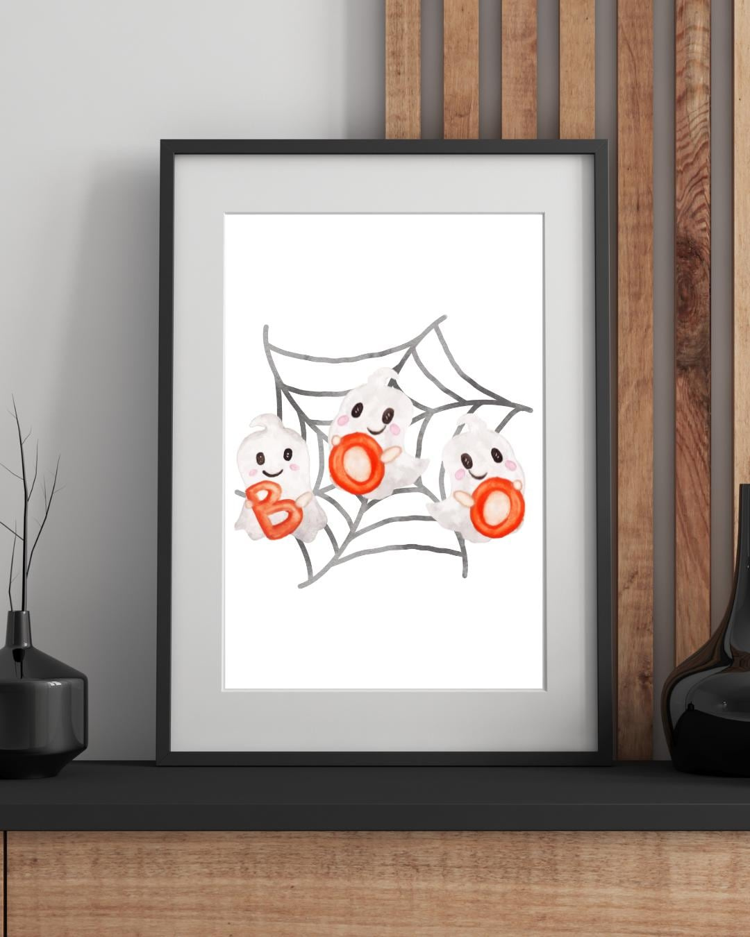 WestConfe Cute Ghost BOO Halloween Wall Art – Watercolor for Room ...