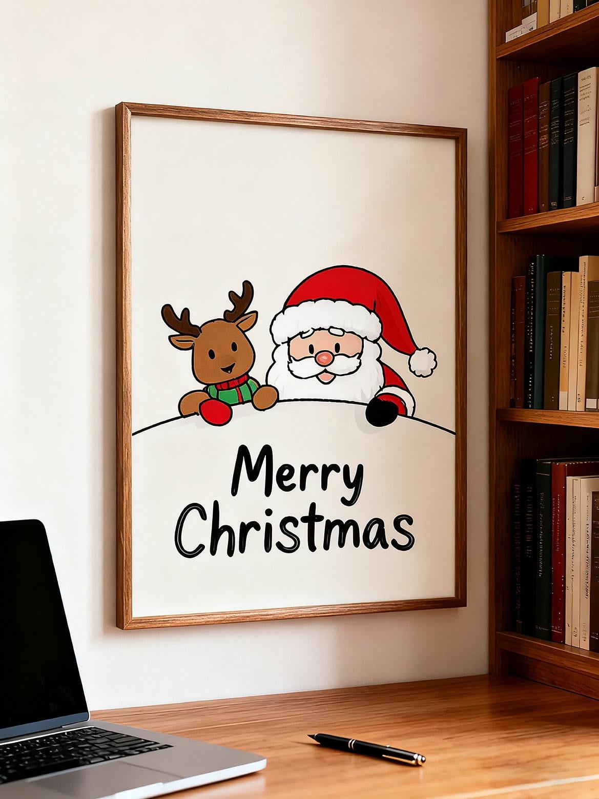 WestConfe Cute Merry Christmas Wall Art – Santa and Reindeer Poster ...