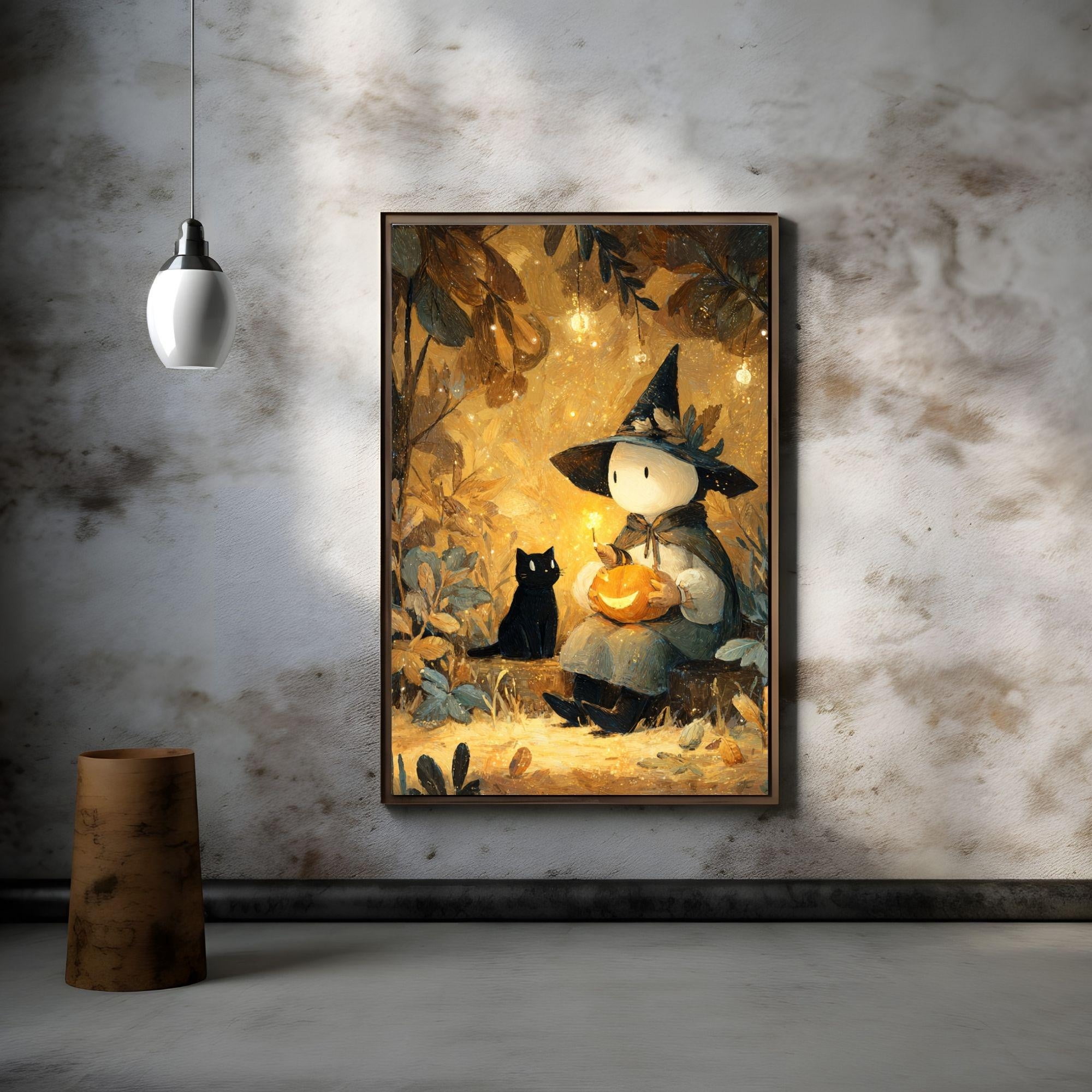 WestConfe Cute Witch Ghost Halloween Poster Cozy Spooky Wall Art with ...