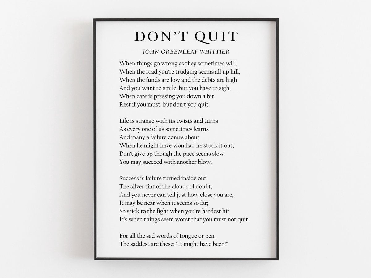 WestConfe Don't Quit Poem By John Greenleaf Whittier, Famous Success ...