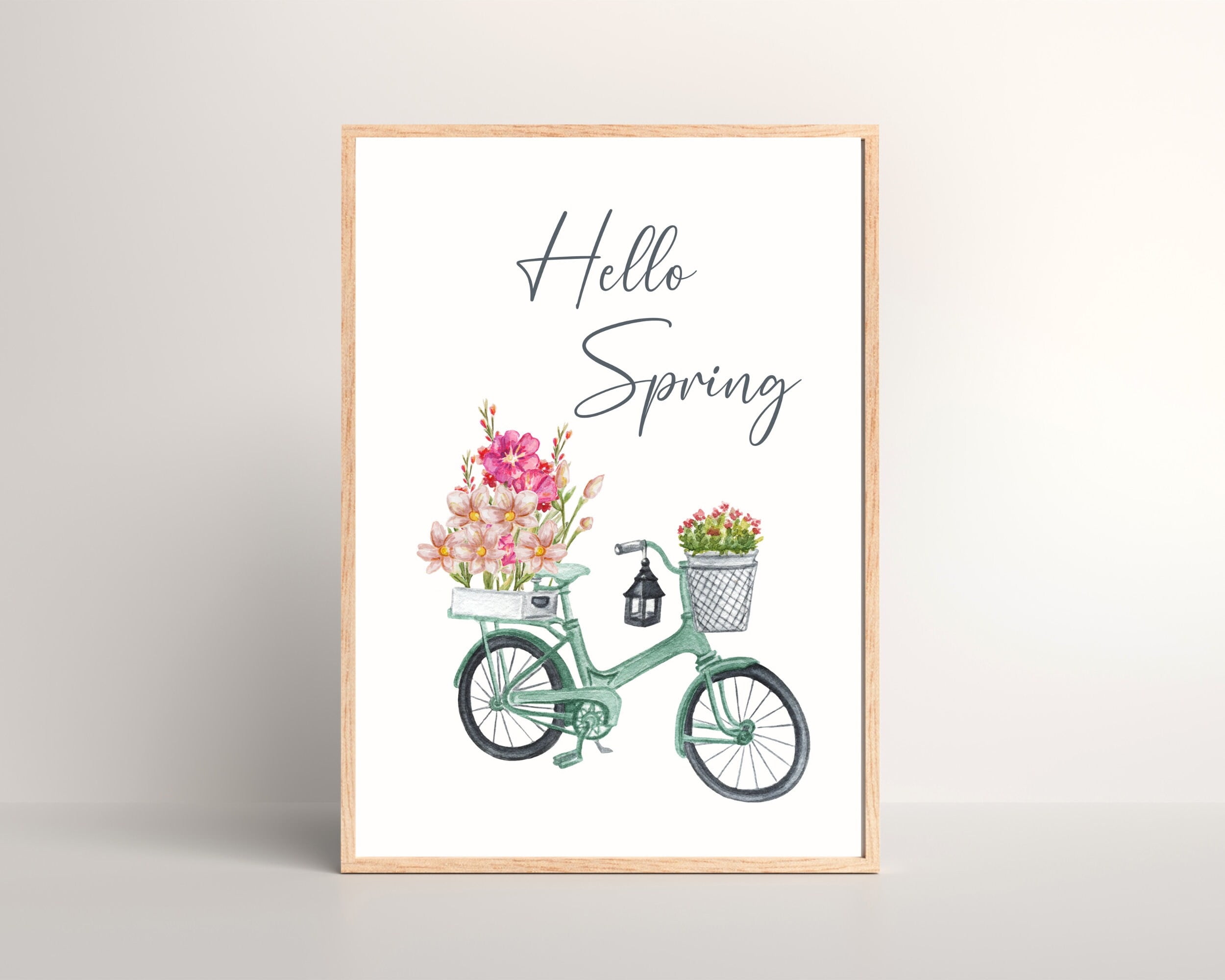 WestConfe Hello Spring Poster | Watercolor Bicycle Print | Spring Decor ...