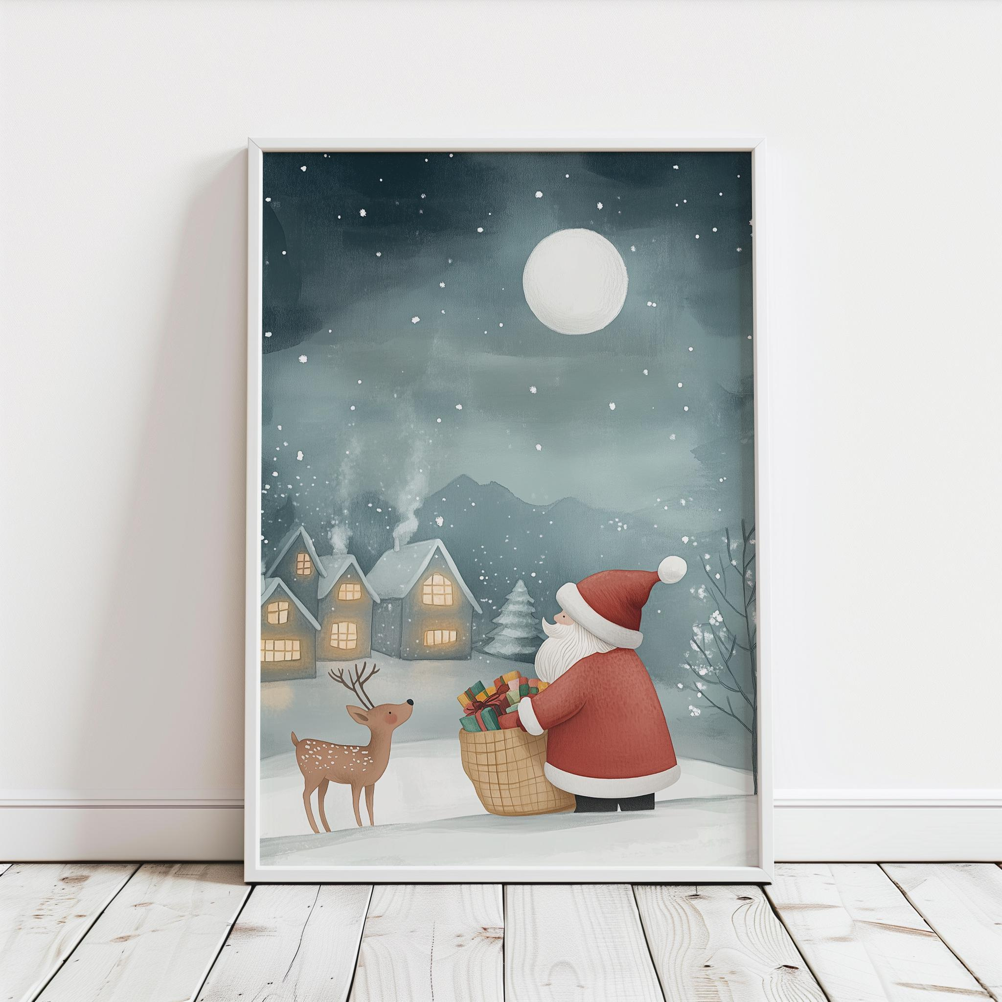 WestConfe Holiday Nursery Wall Art, Santa Claus Reindeer Winter ...