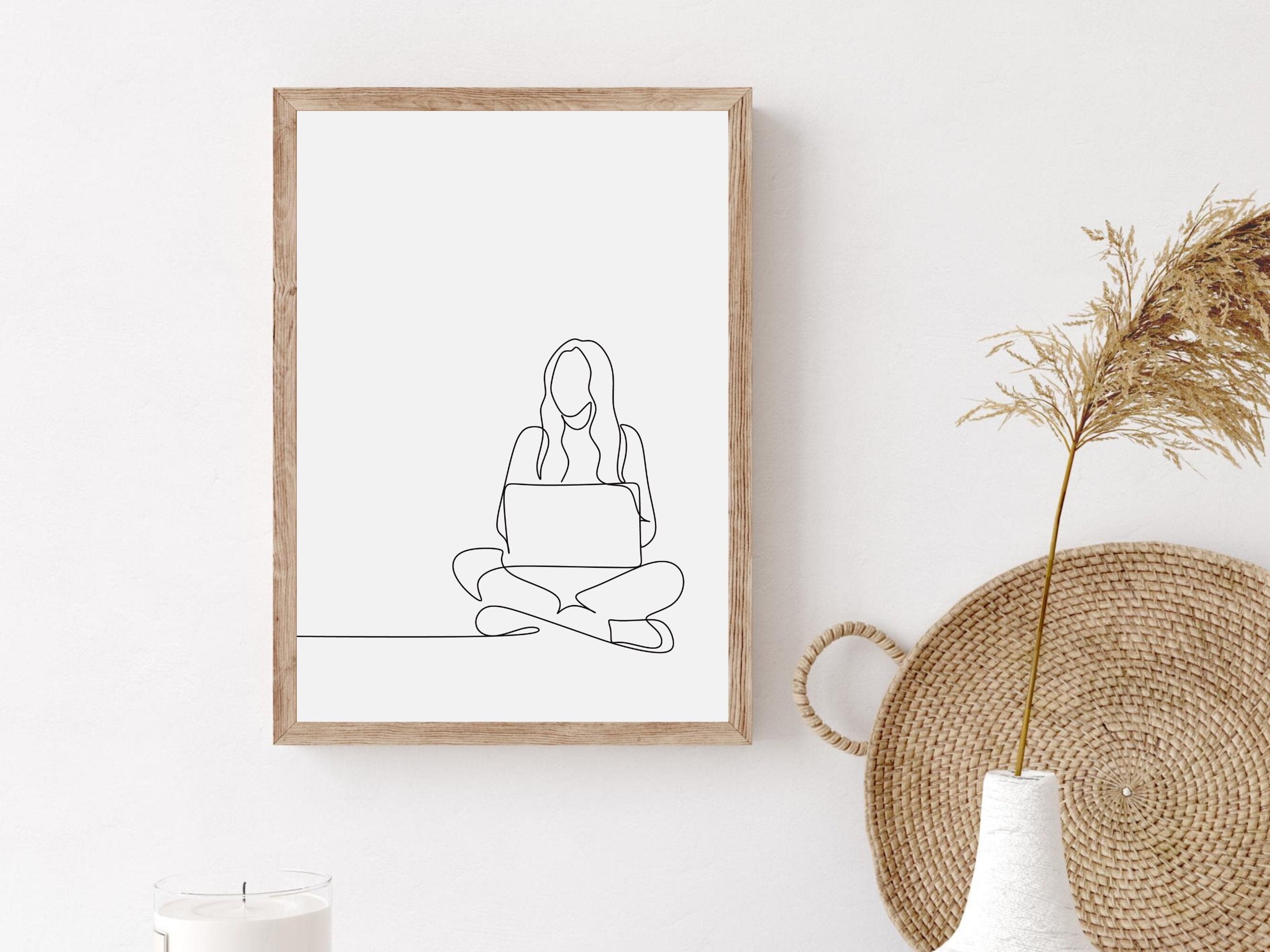 WestConfe Minimalist Computer Science Student Line Art, Woman ...