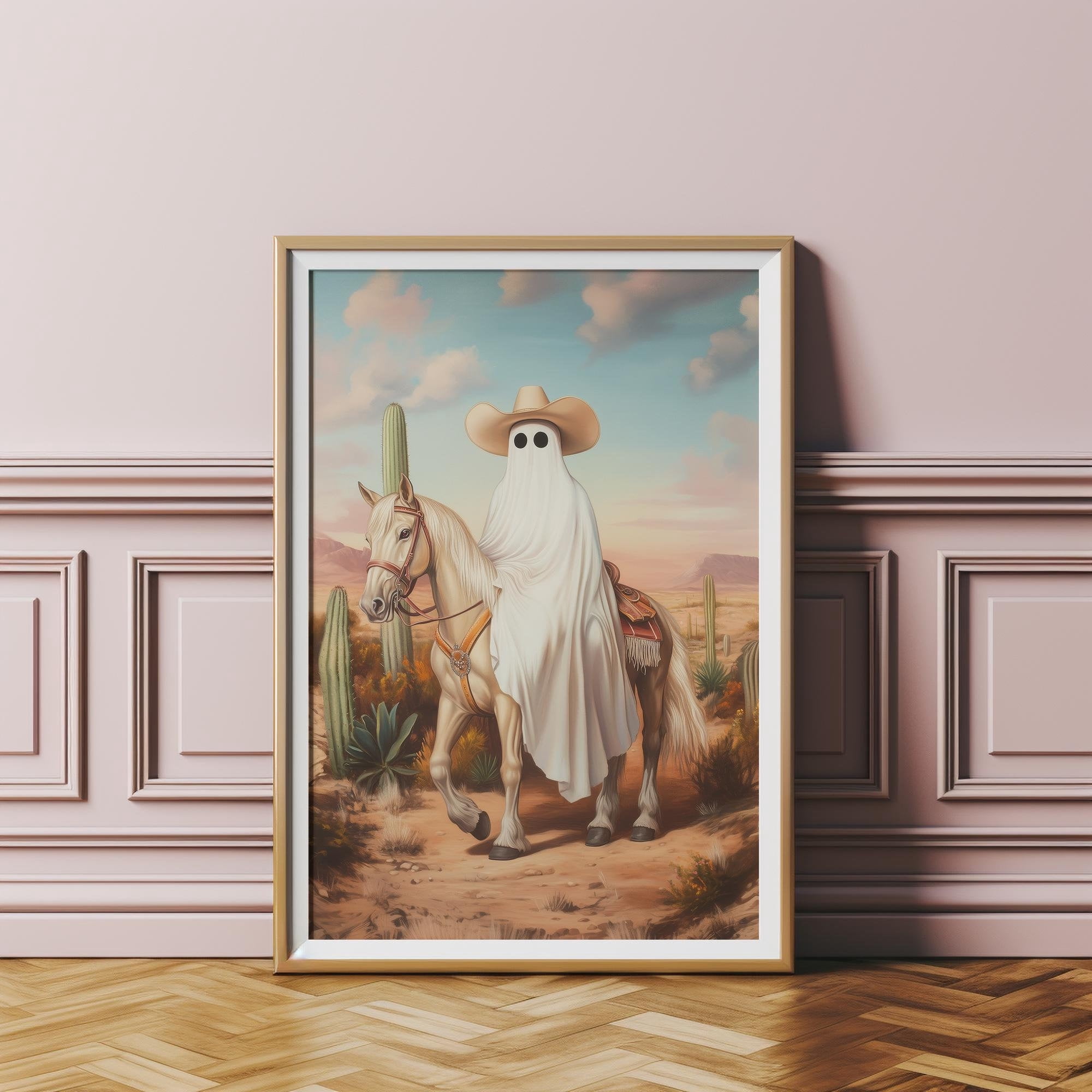 WestConfe Pastel Ghost Cowboy Halloween Art, Girly Halloween Poster ...