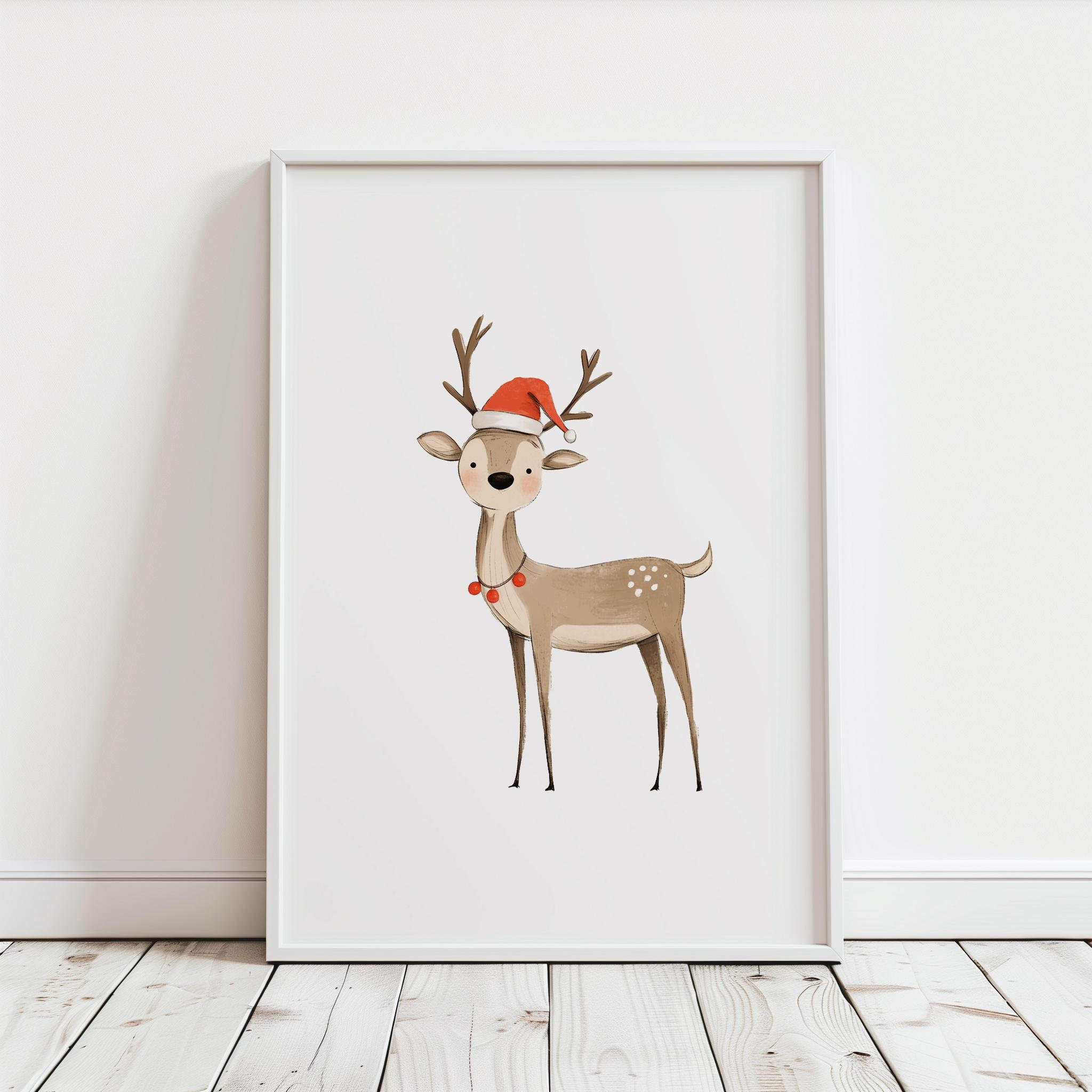 WestConfe Santa's Reindeer Wall Art Christmas Nursery Holdiay Art ...
