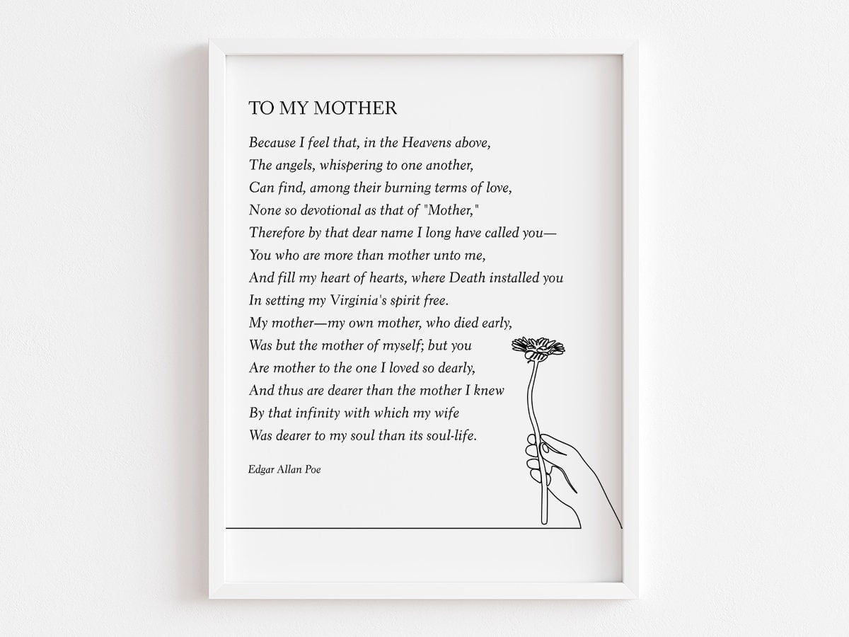 WestConfe To My Mother Poem By Edgar Allan Poe, Motherhood Appreciation Print, Poetry Wall Art ...