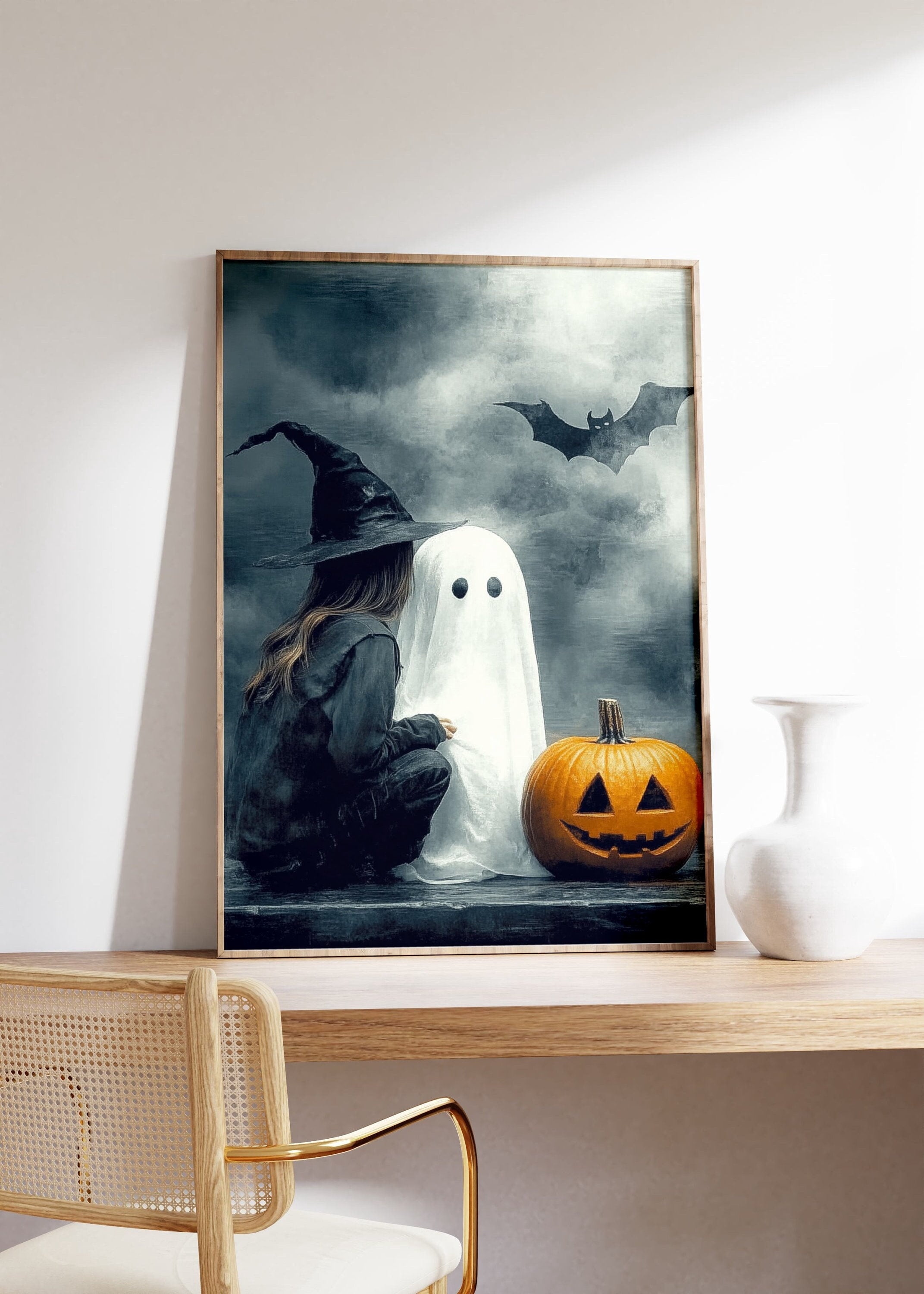 WestConfe Witch Ghost Bat And Pumpkin Print, Halloween Art Poster ...