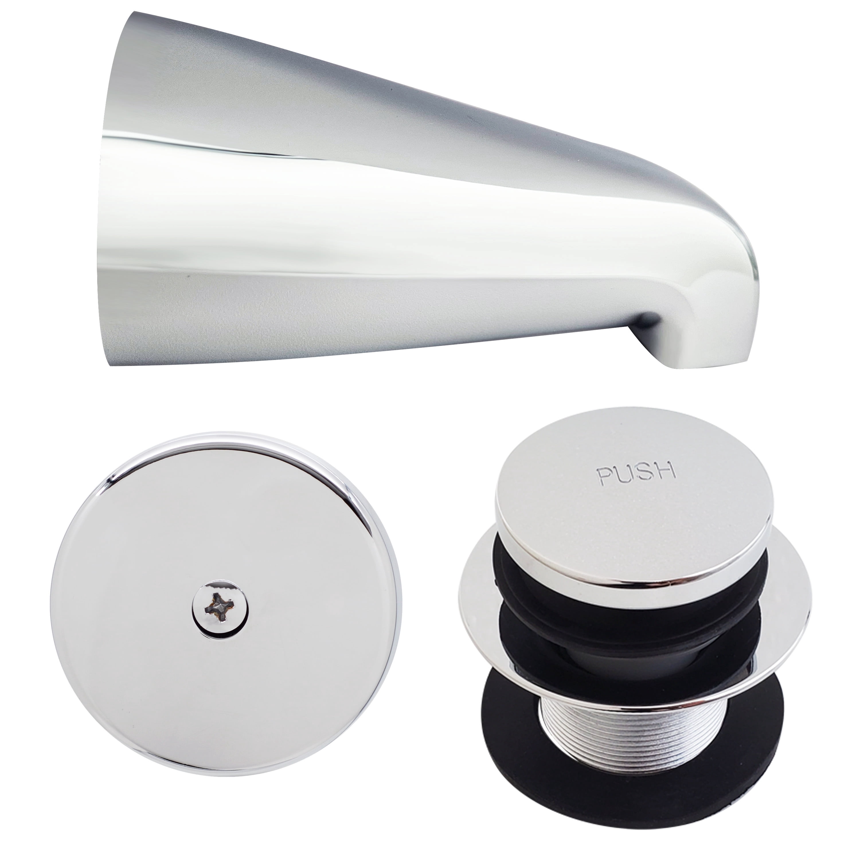 Westbrass 5-1/4" Wall Mount Tub Spout with Universal Fit Tip-Toe Drain ...