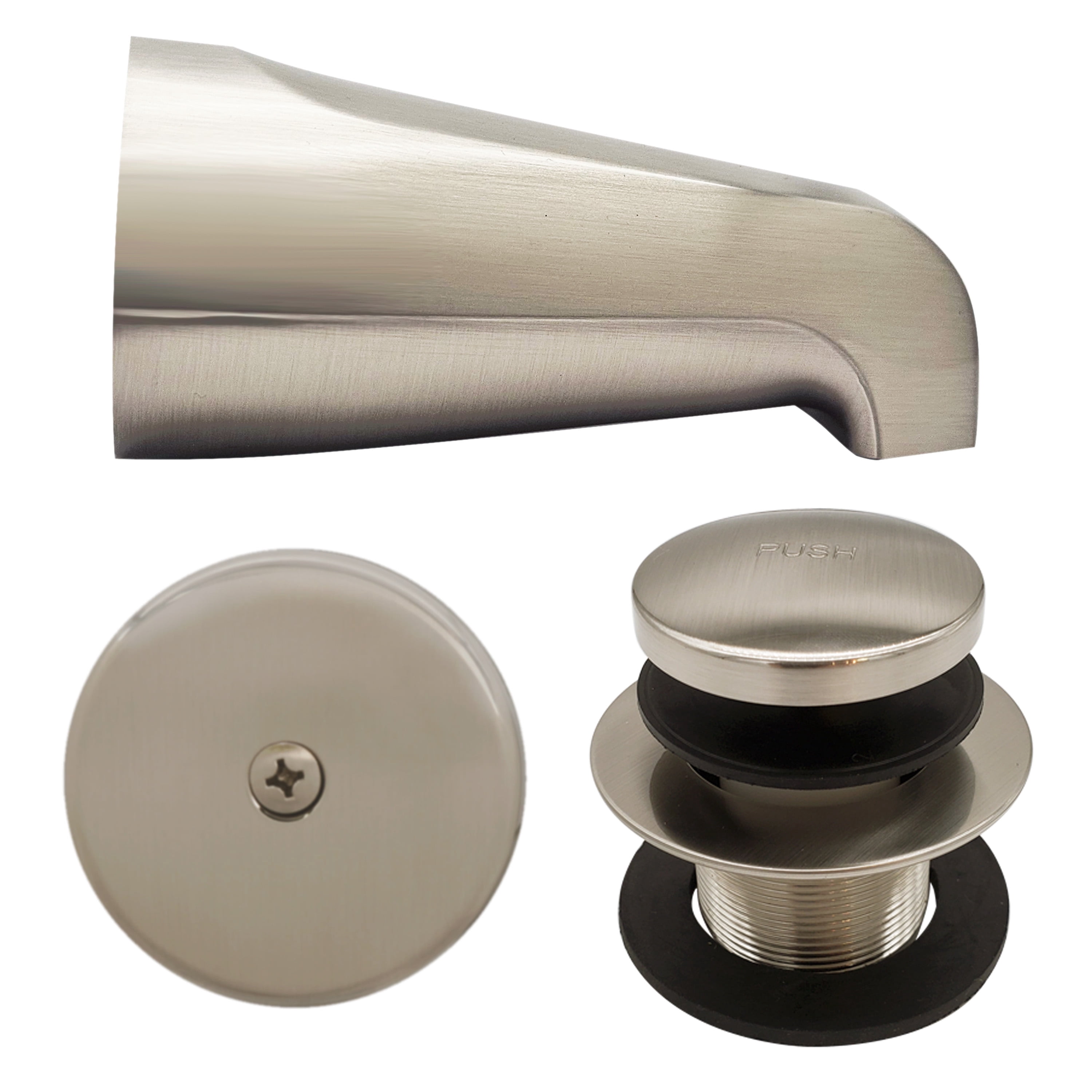 Westbrass 5-1/4" Wall Mount Tub Spout with Universal Fit Tip-Toe Drain ...