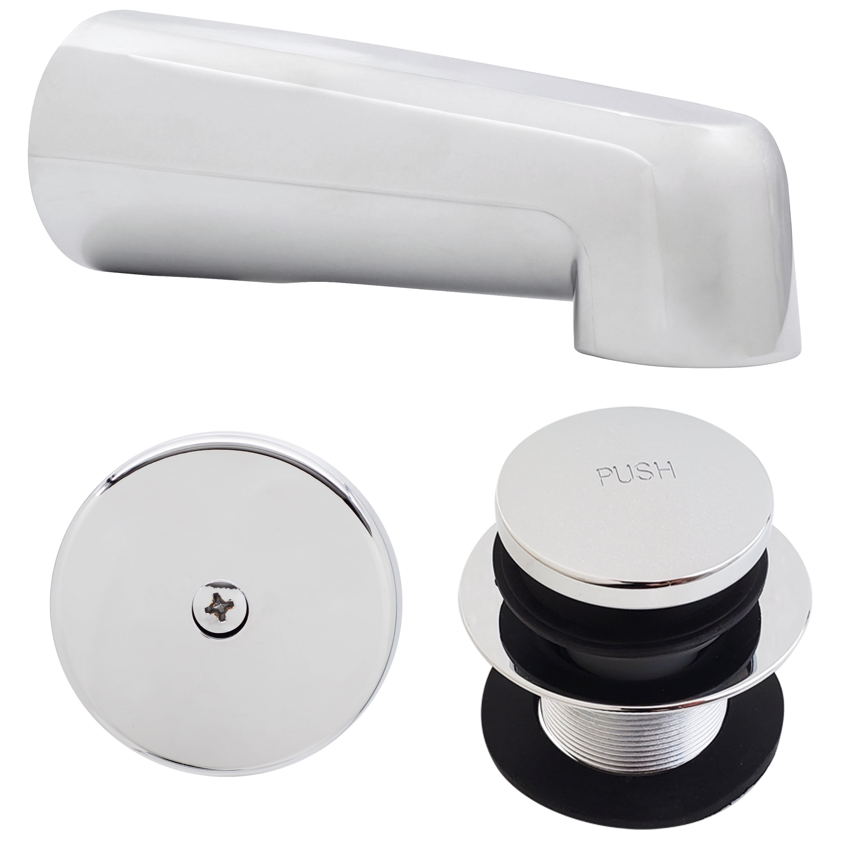 Westbrass 7" Wall Mount Tub Spout with Universal Fit Tip-Toe Drain Trim ...