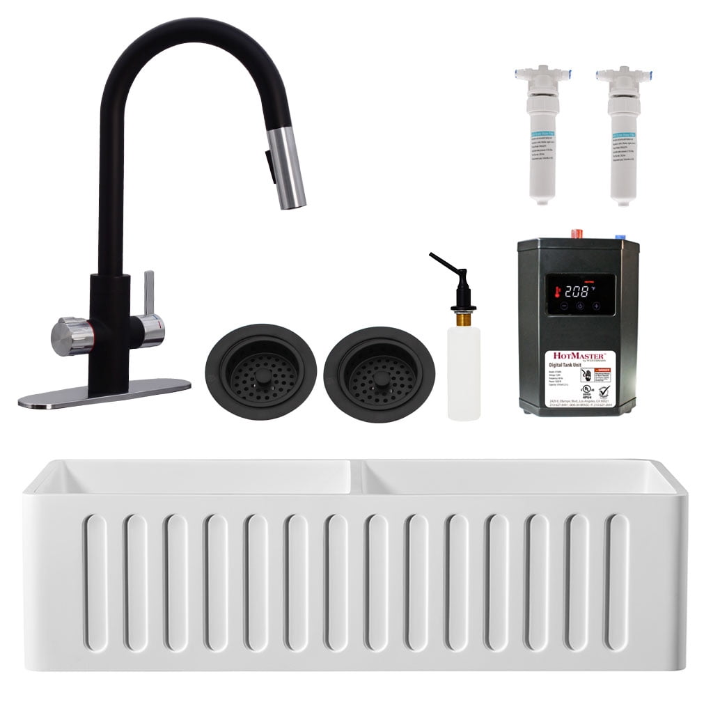 Westbrass BK130W18A-6220 30" Single Bowl Reversible Apron Front Solid Surface Kitchen Sink with ...