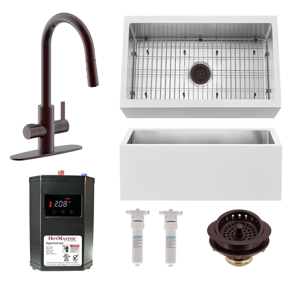 Westbrass 30" Stainless Steel/Solid Surface Kitchen Sink Kit, Oil ...
