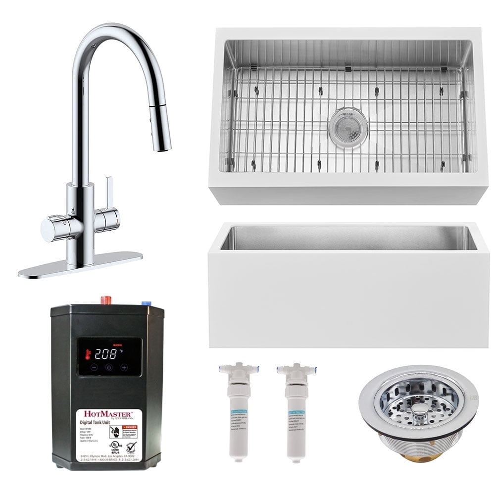 Westbrass 33" Stainless Steel/Solid Surface Kitchen Sink Kit, Polished ...