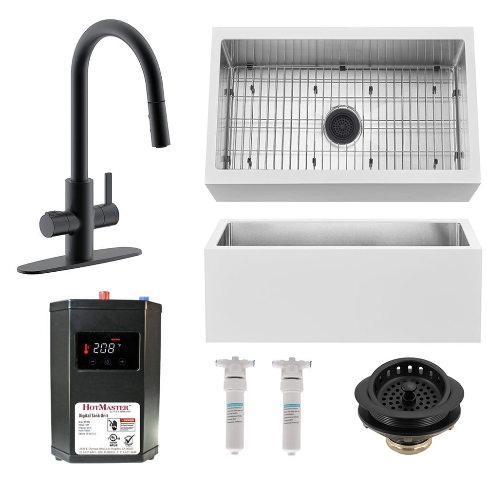 Westbrass 33" Stainless Steel/Solid Surface Kitchen Sink Kit, Matte ...