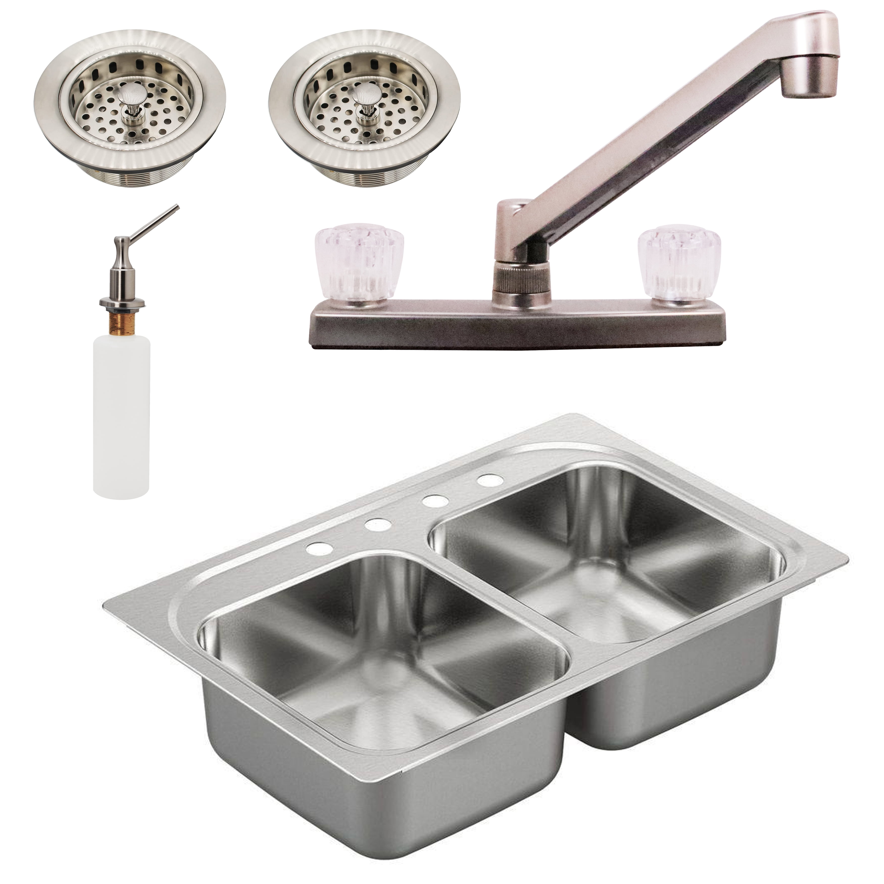 Westbrass D33228KIT-07 33" Double Bowl Stainless Steel Kitchen Sink Kit ...