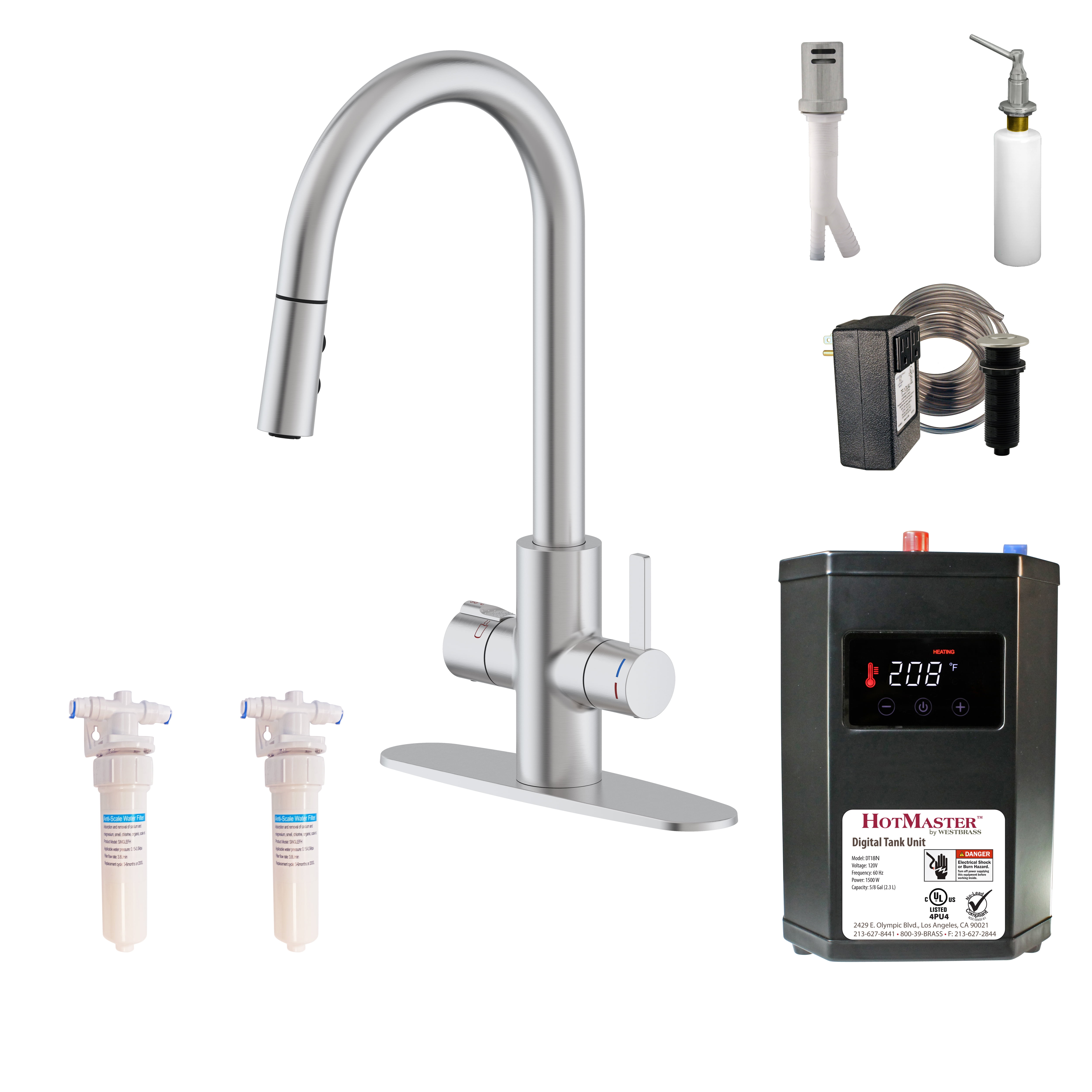 Westbrass KH41AKC-20 4 in 1 Dual Mode Kitchen Faucet Kit with Hot Water ...