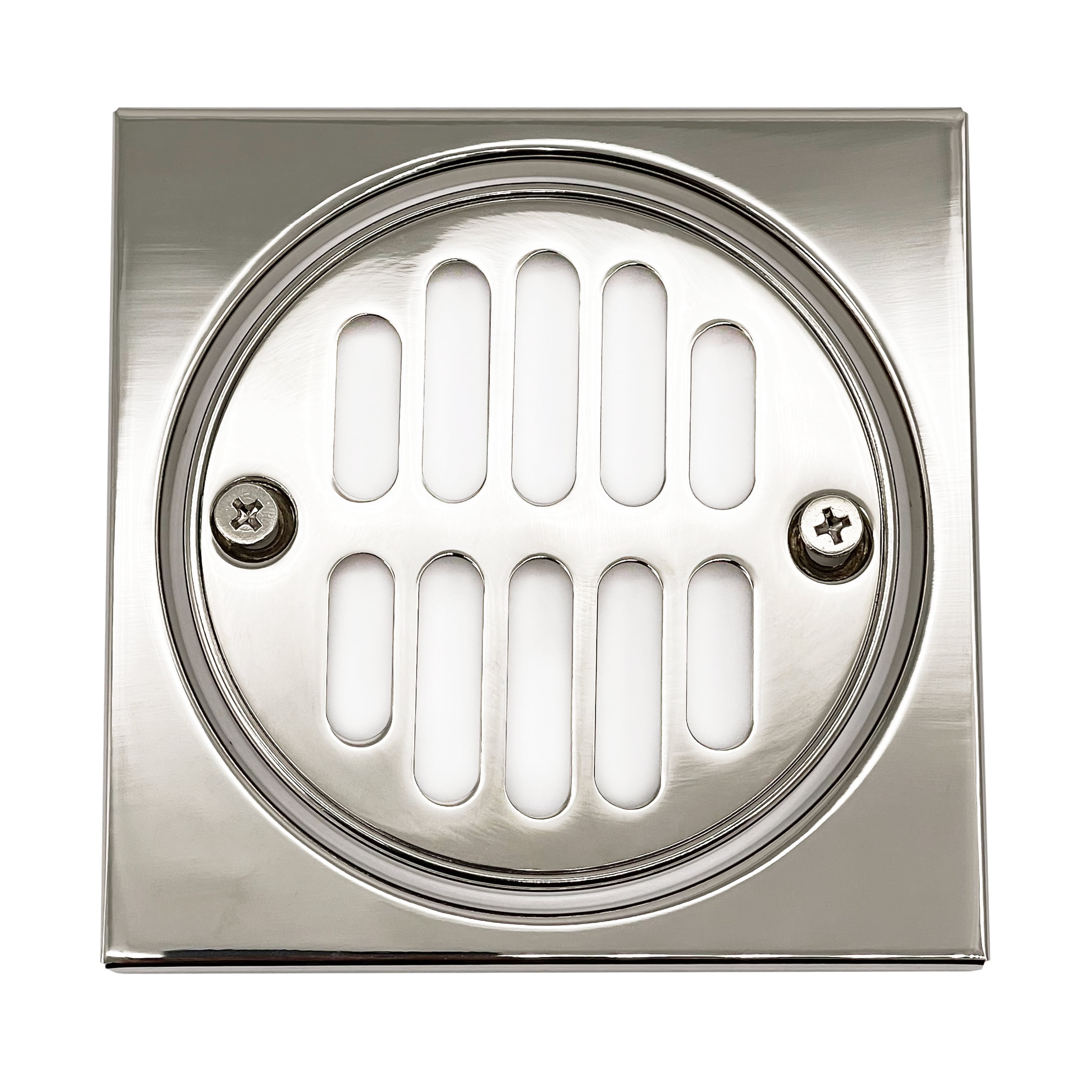 Westbrass Square Brass Shower Drain with Round Strainer and Crown Ring ...