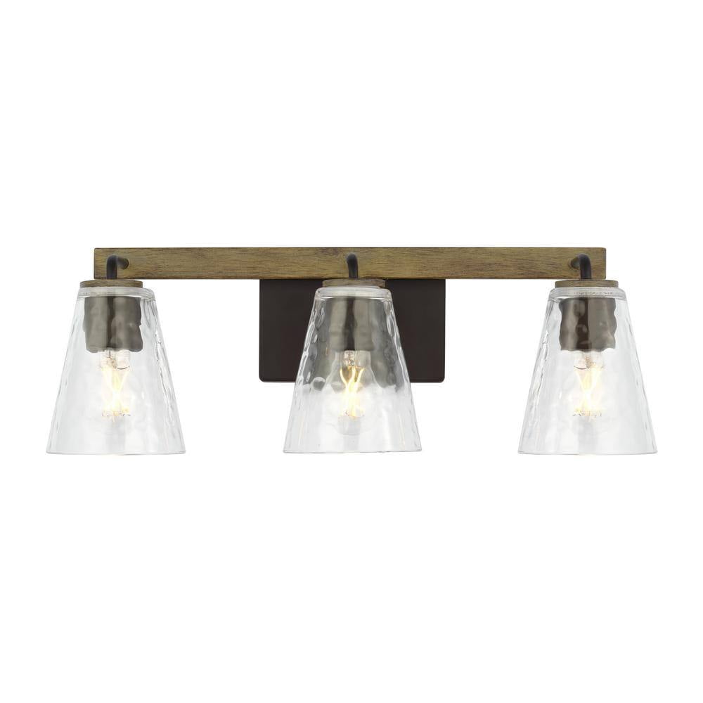 Westbrook 3-Light Weathered Oak Rustic Farmhouse Bathroom Vanity Light ...