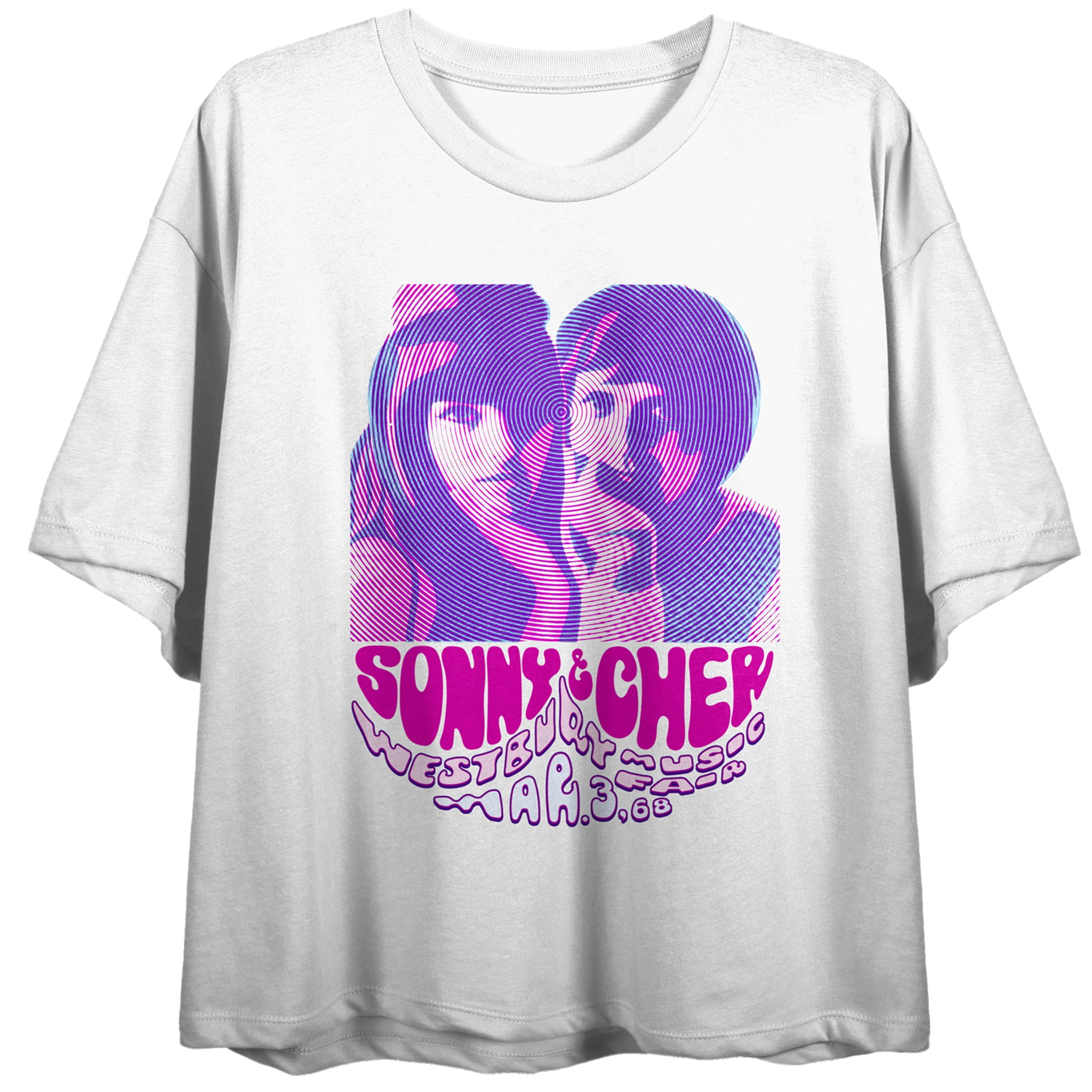 Westbursy Sonny and Cher Music Art Women's White Crop Tee With Short ...