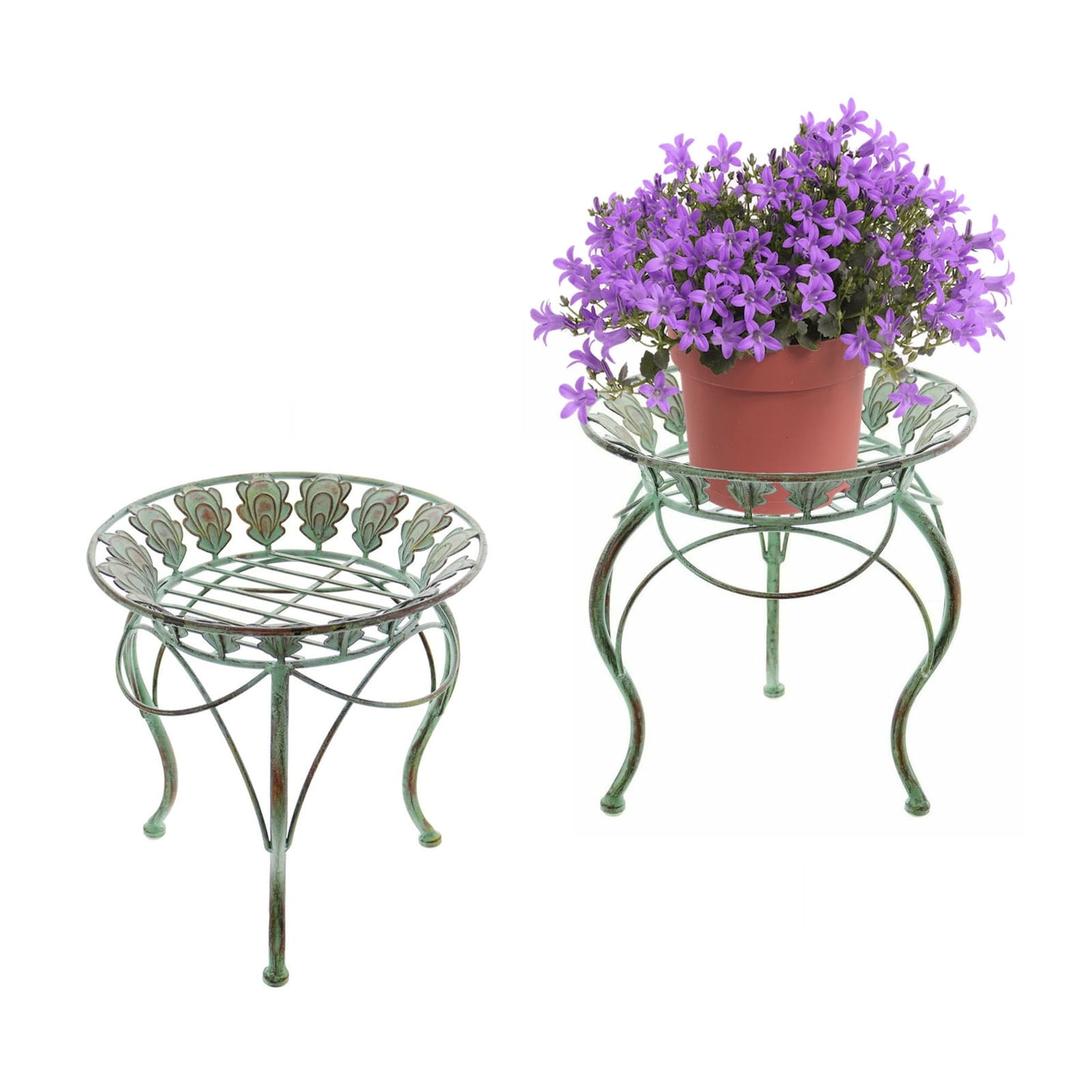 Westcharm 2PK 13" Round Metal Plant Stand with Peacock Tail Motif and ...