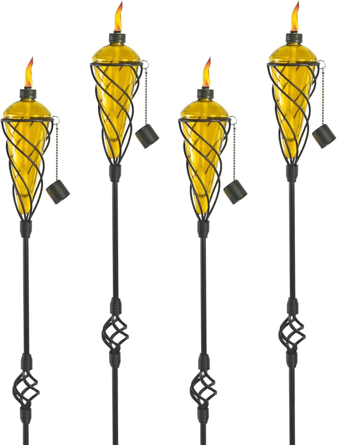 Westcharm 4 Pack 60 Inch Glass Garden Torch Light with Swirling Metal ...