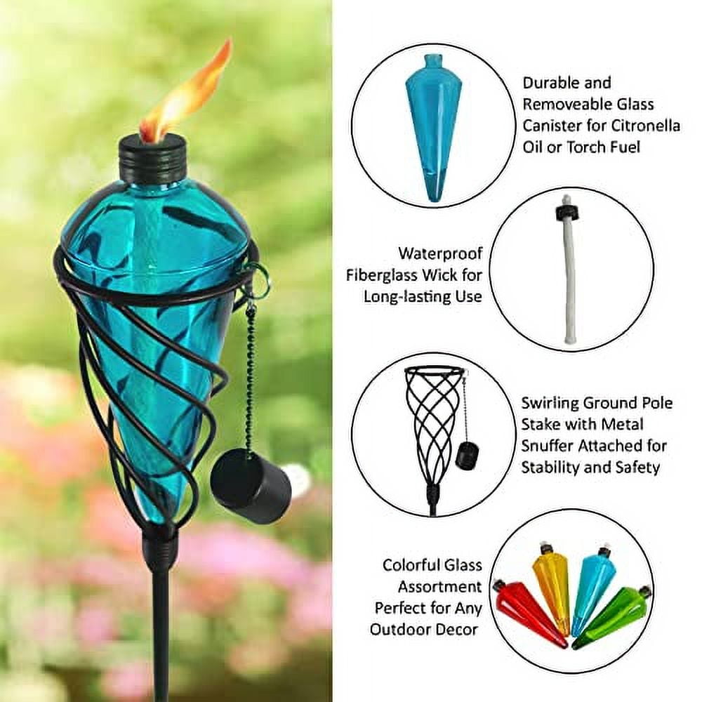 Westcharm 4 Pack 60 Inch Glass Garden Torch Light with Swirling Metal ...