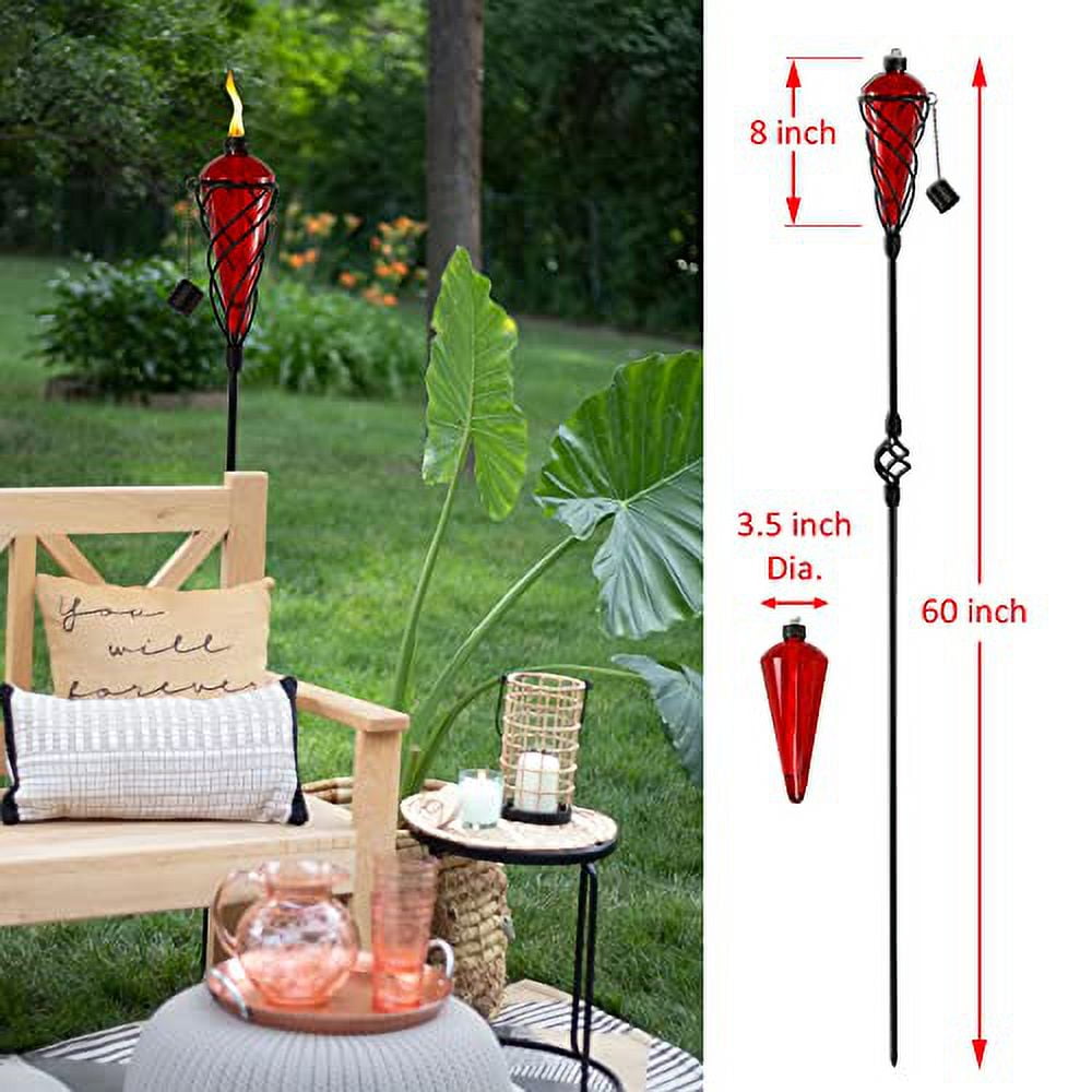 Westcharm 4 Pack 60 Inch Glass Garden Torch Light with Swirling Metal ...