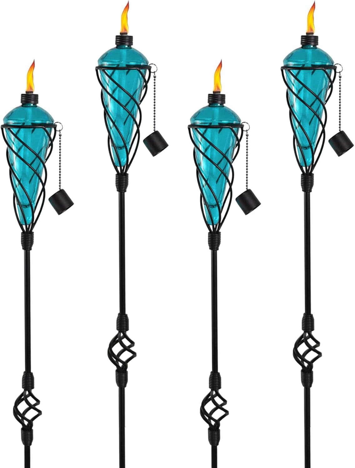 Westcharm 4 Pack 60 Inch Glass Garden Torch Light with Swirling Metal Ground Pole - Burning ...