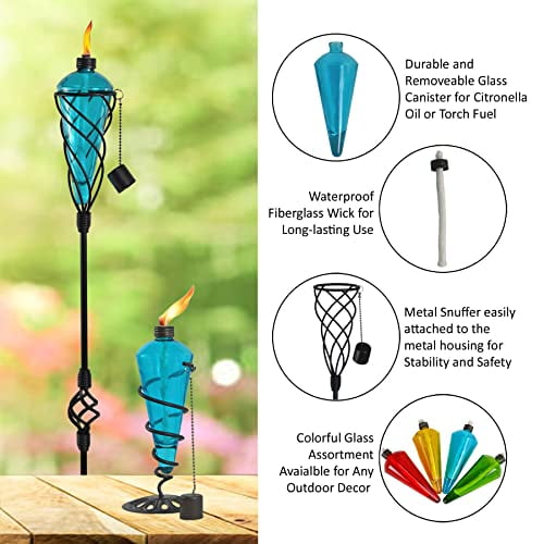 Westcharm 8" Replacement Garden Torch Glass Canister with Fiberglass Wick and Metal Snuffer ONLY ...