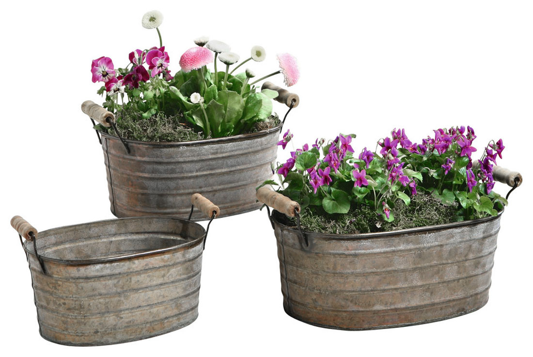4.7" Galvanized Tin Planter Metal Pail Rustic Decorative Metal Buckets ...
