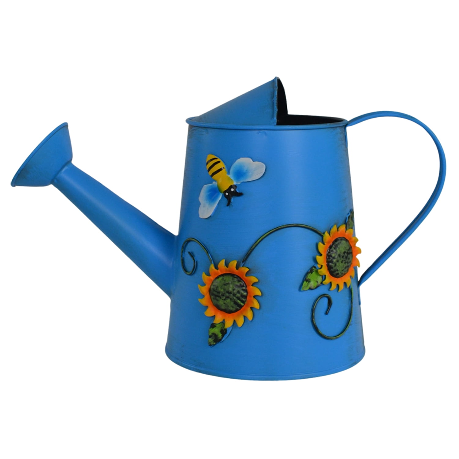 Westcharm Small Blue Watering Can - Decorative Sunflower & Bee Metal ...