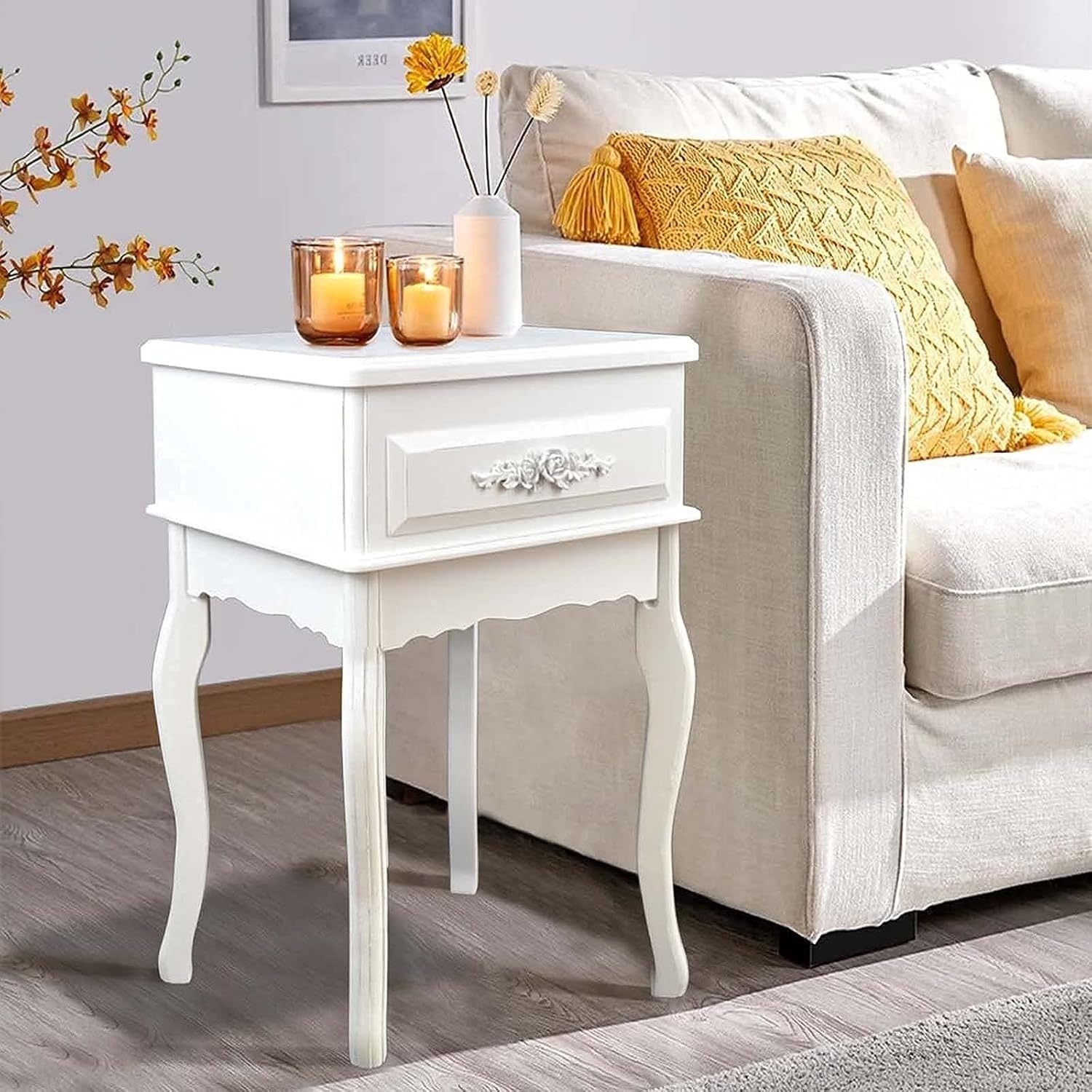 Westcharm Small White Vintage Nightstand | Queen Anne End Table | Wood ...