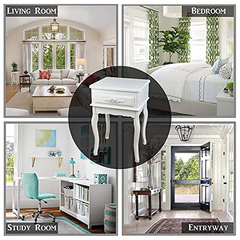 Westcharm Small White Vintage Nightstand | Queen End Table | Wood Antique Shabby Chic Side Table ...