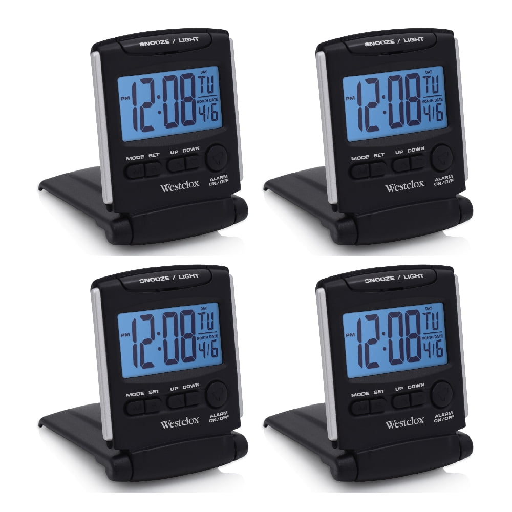 Westclox Folding Travel Alarm Clock Digital LCD Battery Operated Black ...