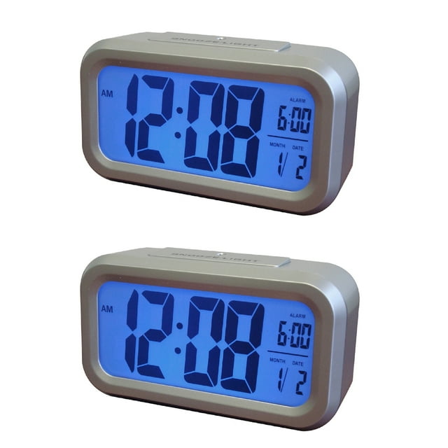 Westclox LCD Alarm Clock Automatic Light up Backlight Time Date Snooze ...