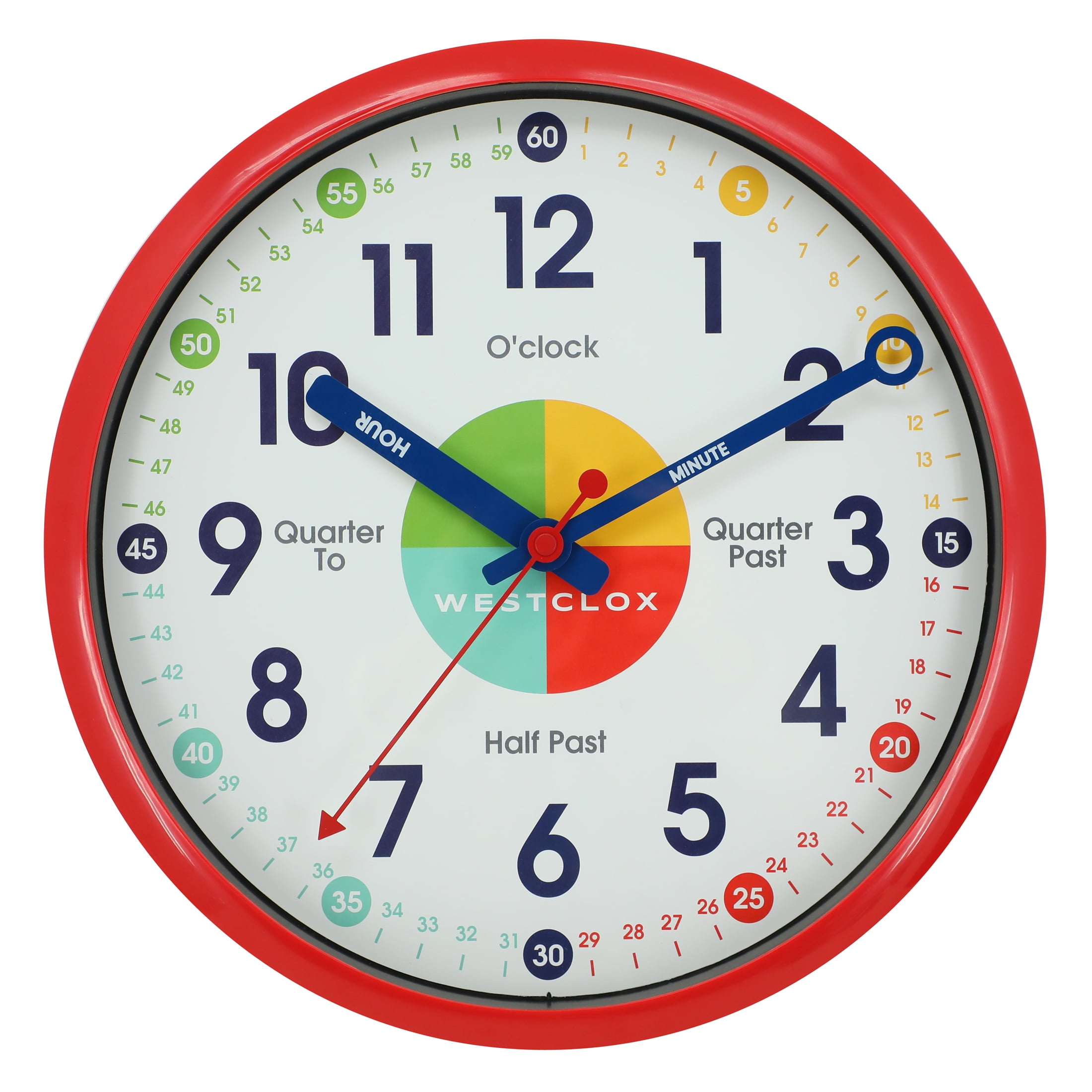 Westclox Red 12" Time Teacher Analog QA Wall Clock with Quiet Sweep ...