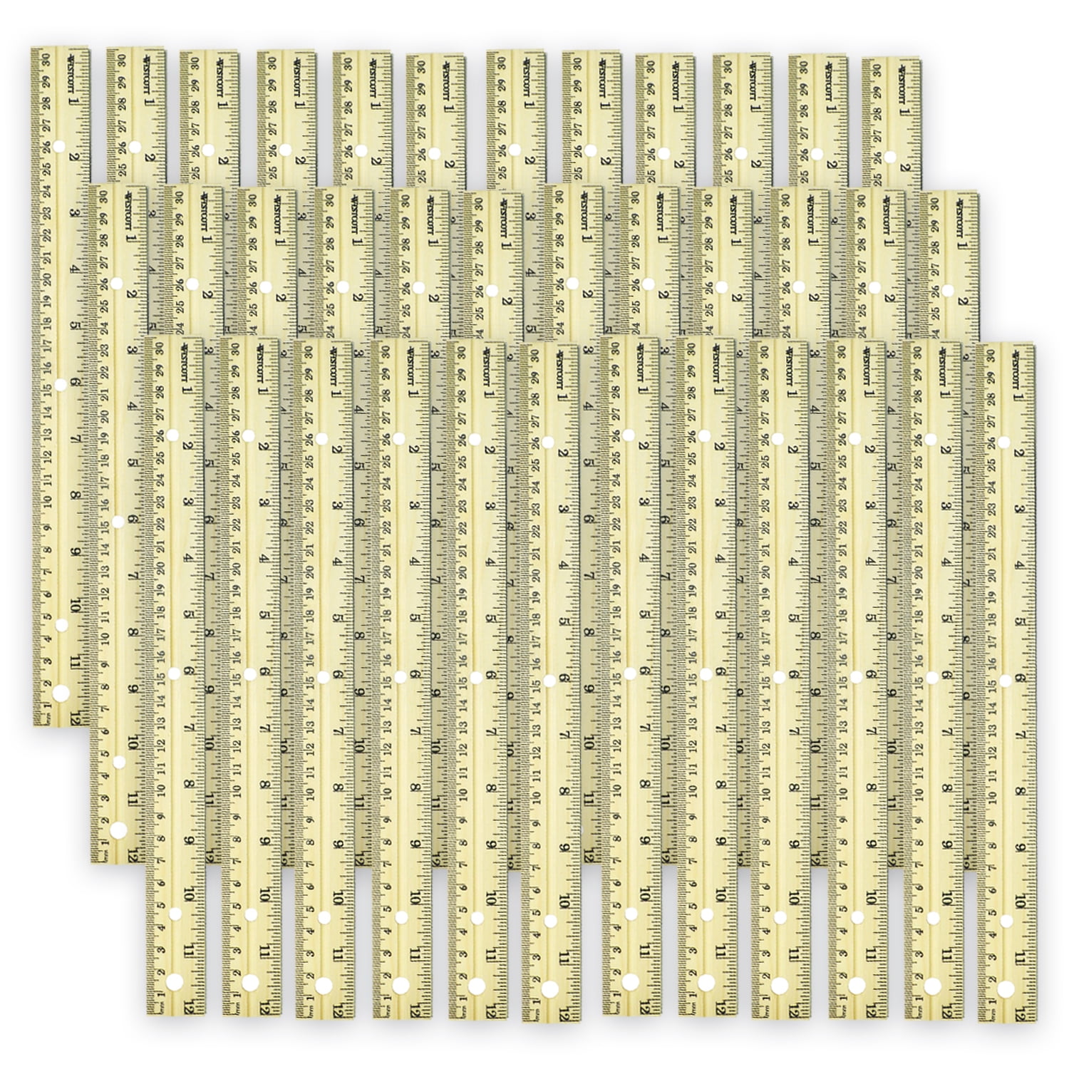 Westcott 12" Hole Punched Wood Ruler English and Metric With Metal Edge ...