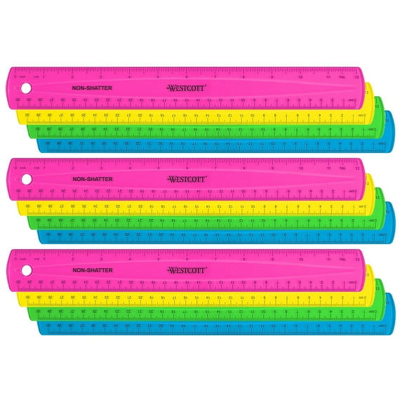 Westcott 12" Shatterproof Ruler with Anti-Microbial, Assorted ...
