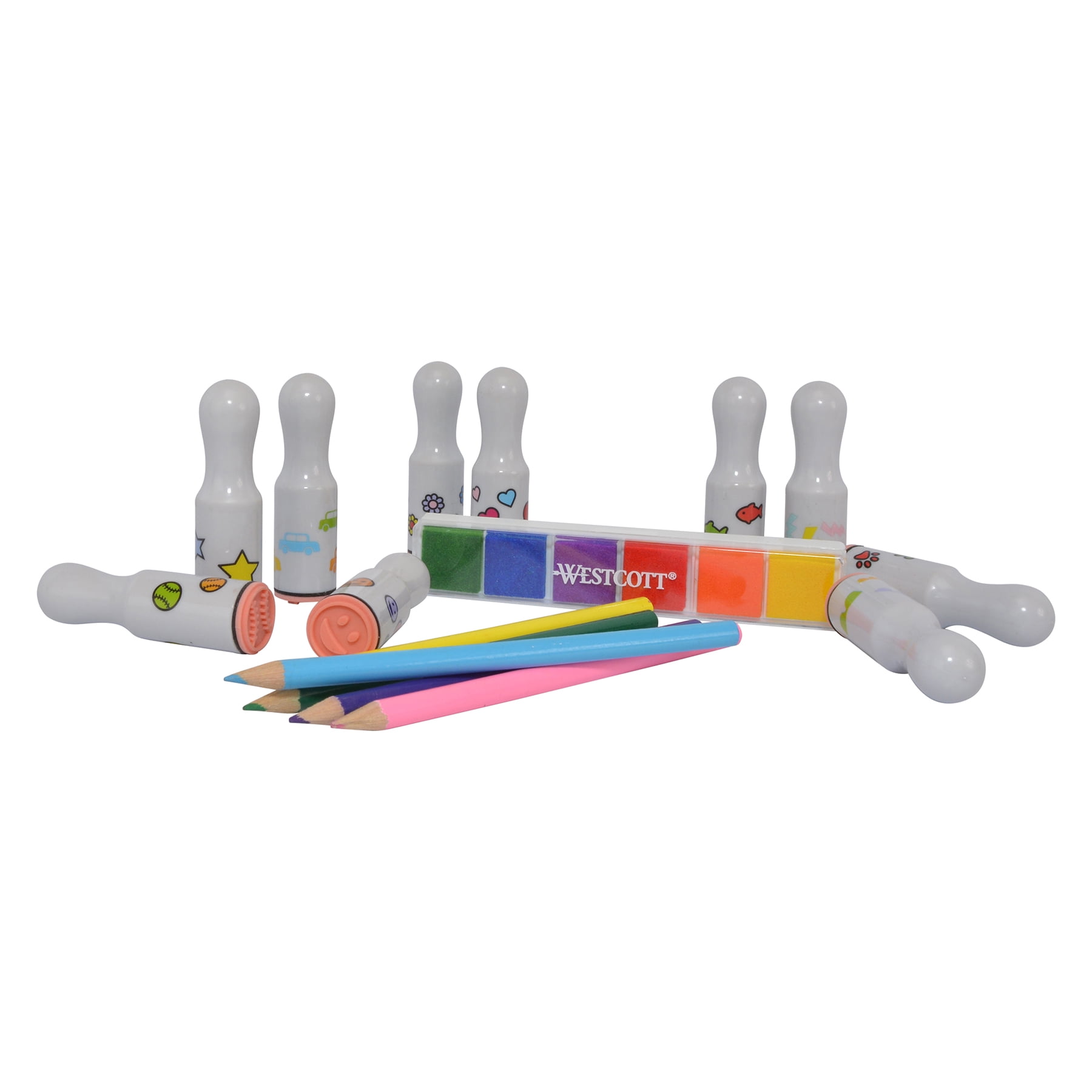 Westcott 16-Piece Stamp Set, 10 Stamps, Colored Pencils, Multi-Color ...