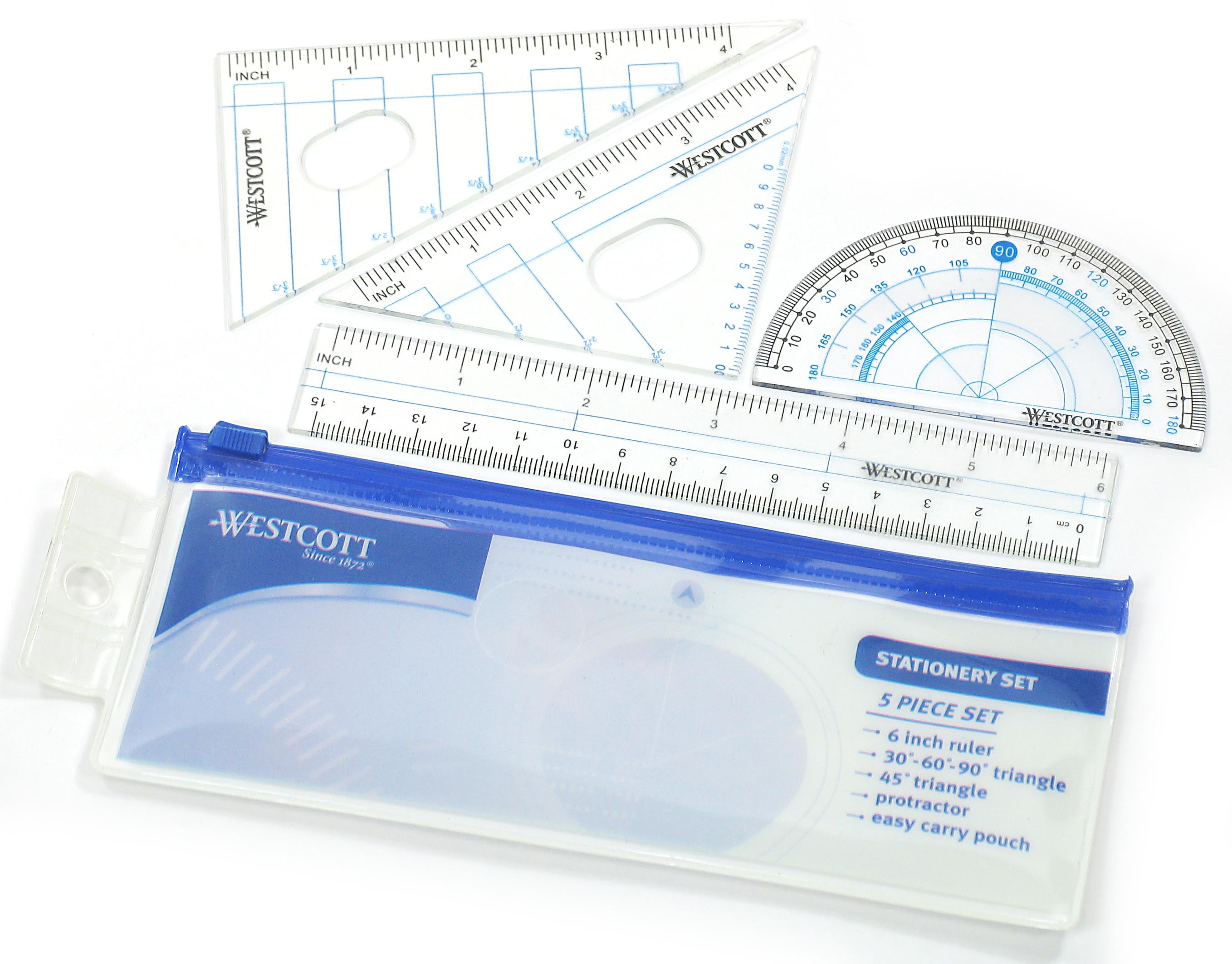 Westcott 5 Piece Geometry Set in Pouch, Blue and Gray, Math Tool Kits ...